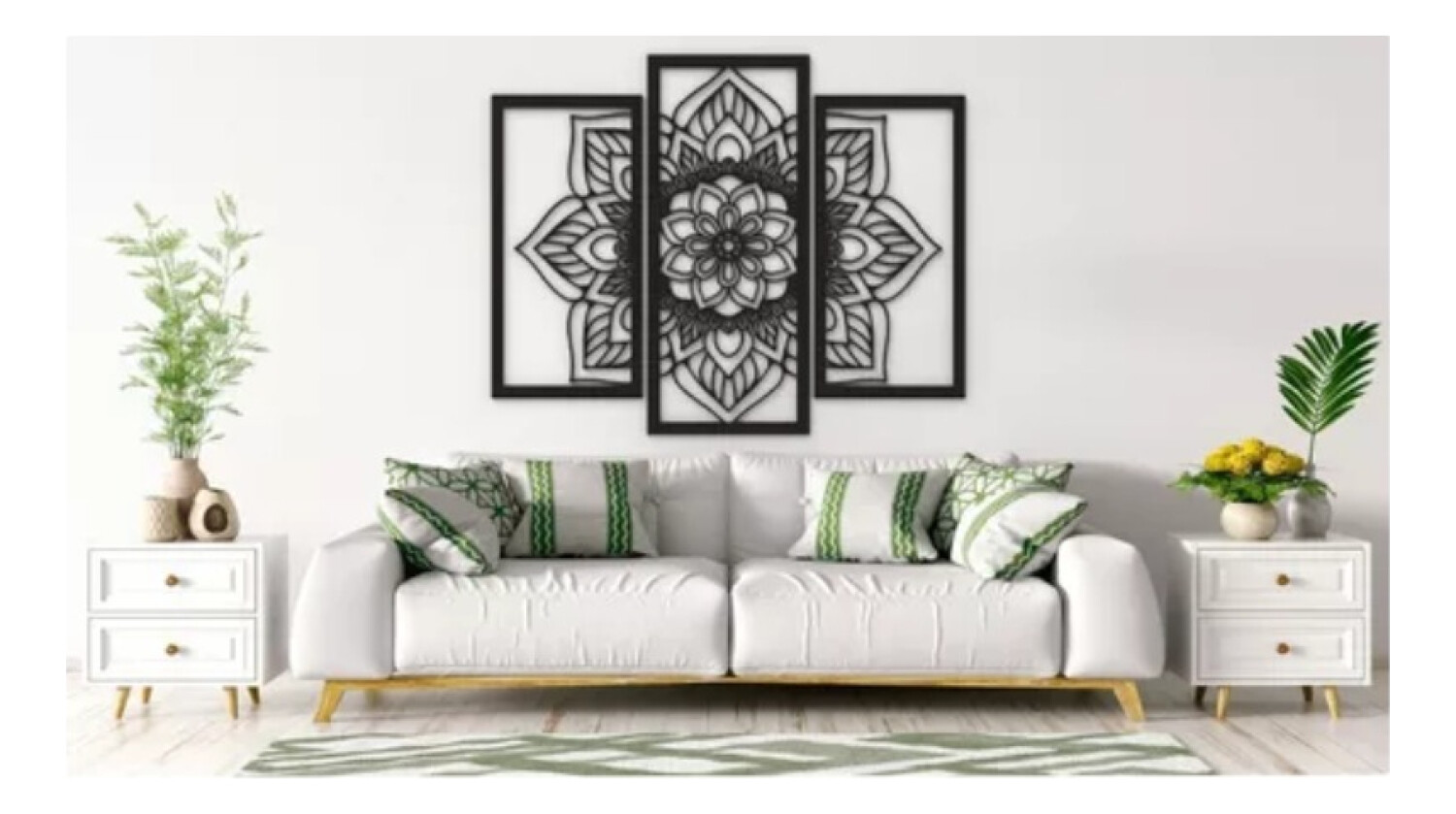Cuadro Mandala Triptico Artesanal Negro Mdf Calado Decoraci — Mundo Shop