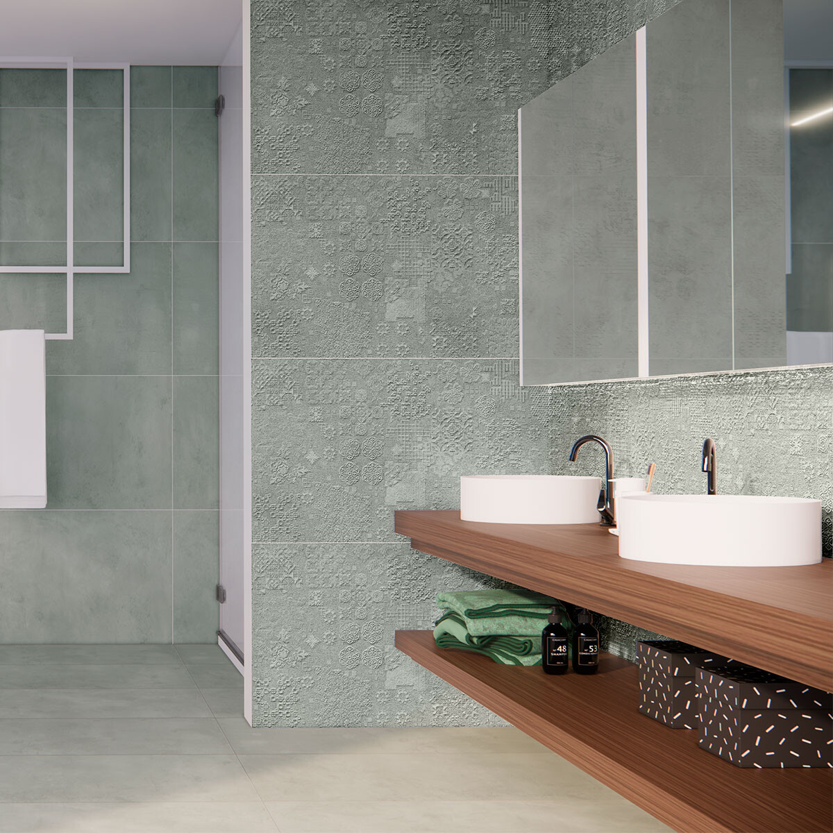Porcelanato Verde Claro Mate Decorado 60X120Cm Piso Pared — Acher Cerámicas