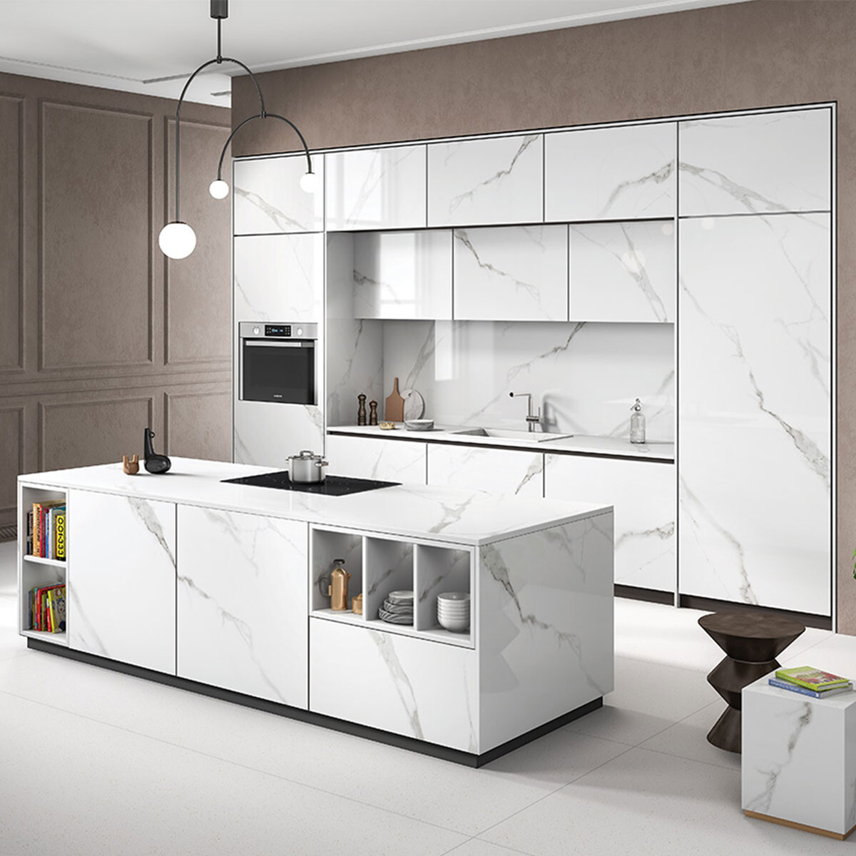 Porcelanato blanco marmolado brillo 80x300Cm piso pared — Acher Cerámicas