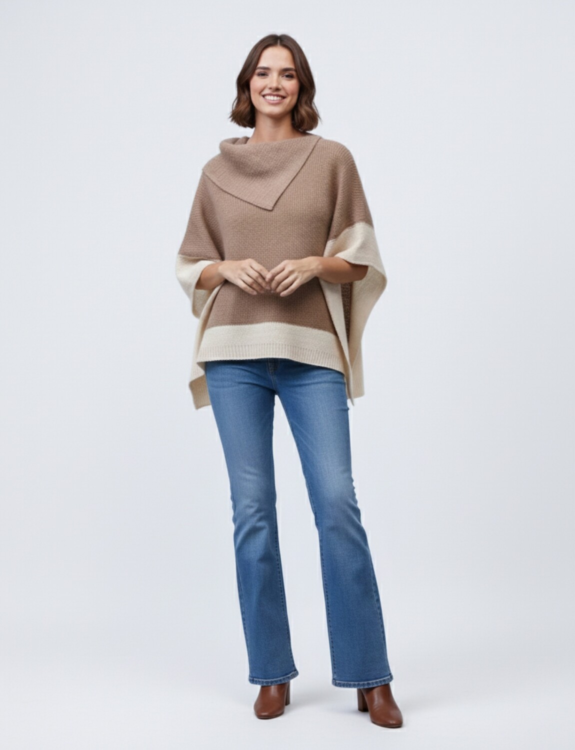 Poncho Colorblock - Tostado/multi — LA OPERA