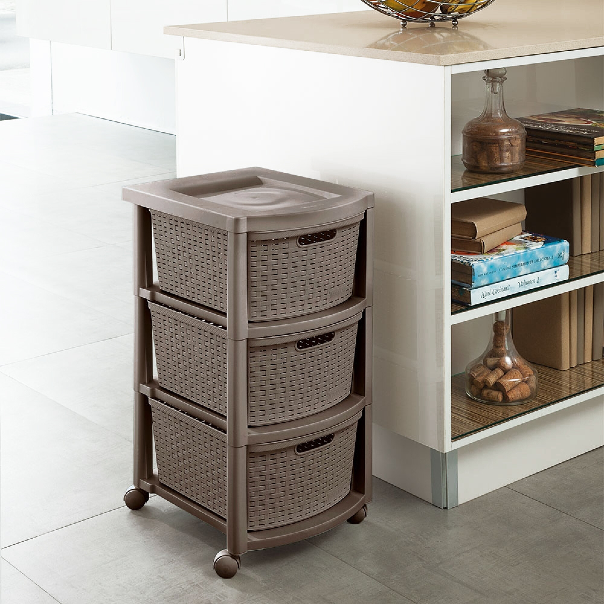 Cajonera Organizador Gavetero Símil Rattan 3 Cajones Rimax - Mocca — HTS