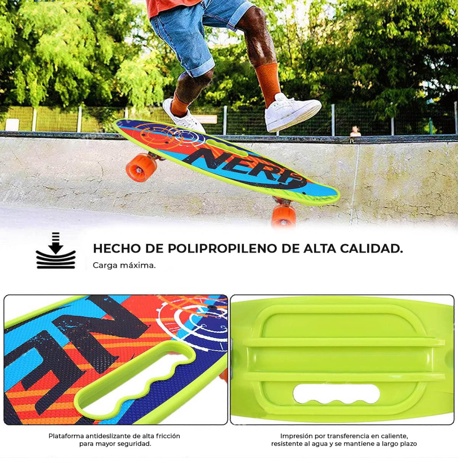 Skate Longboard Nerf 58cm Patineta Infantil Aluminio - Verde — El Rey ...