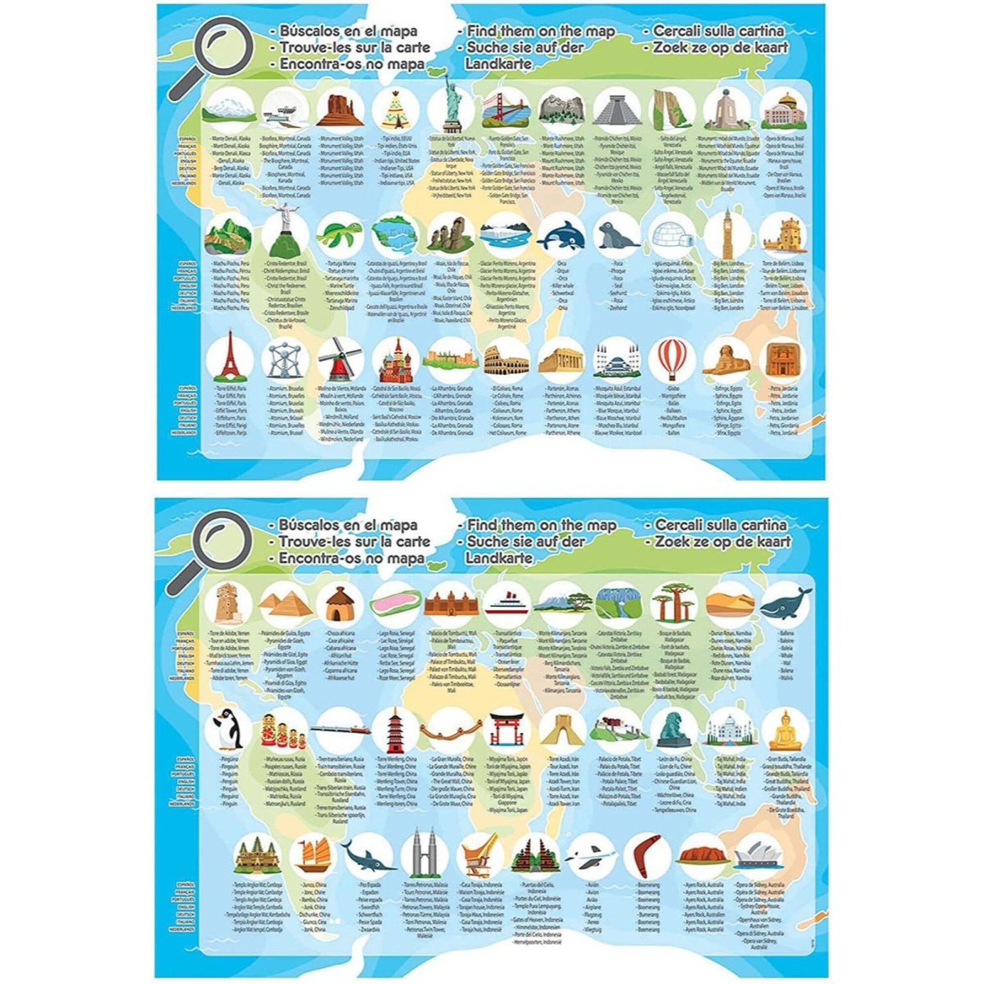 Puzzle 150 Piezas Mapamundi Monumentos Rompecabezas Educa — Atrix