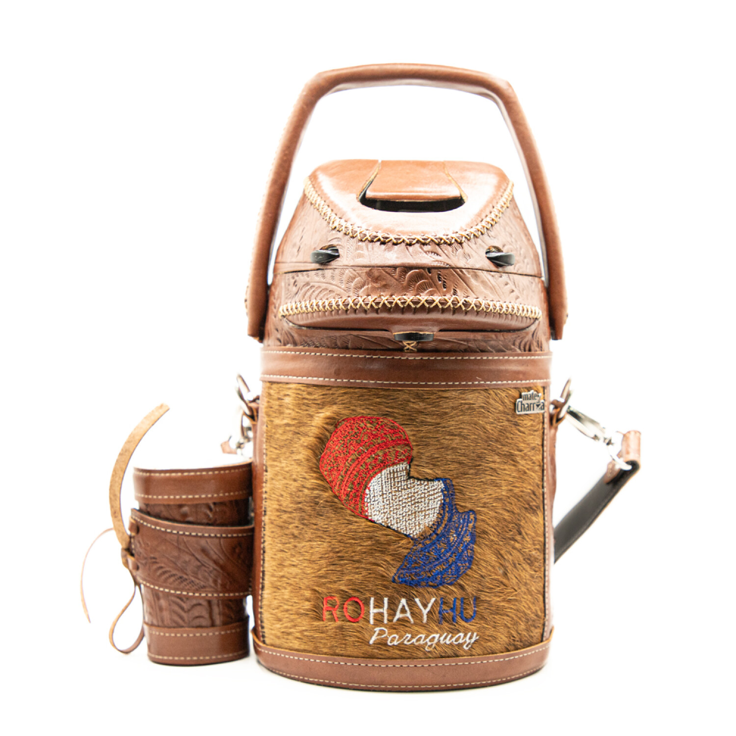 TERMO FORRADO EN CUERO CON PELO - MARRON CLARO — Mate Charrúa