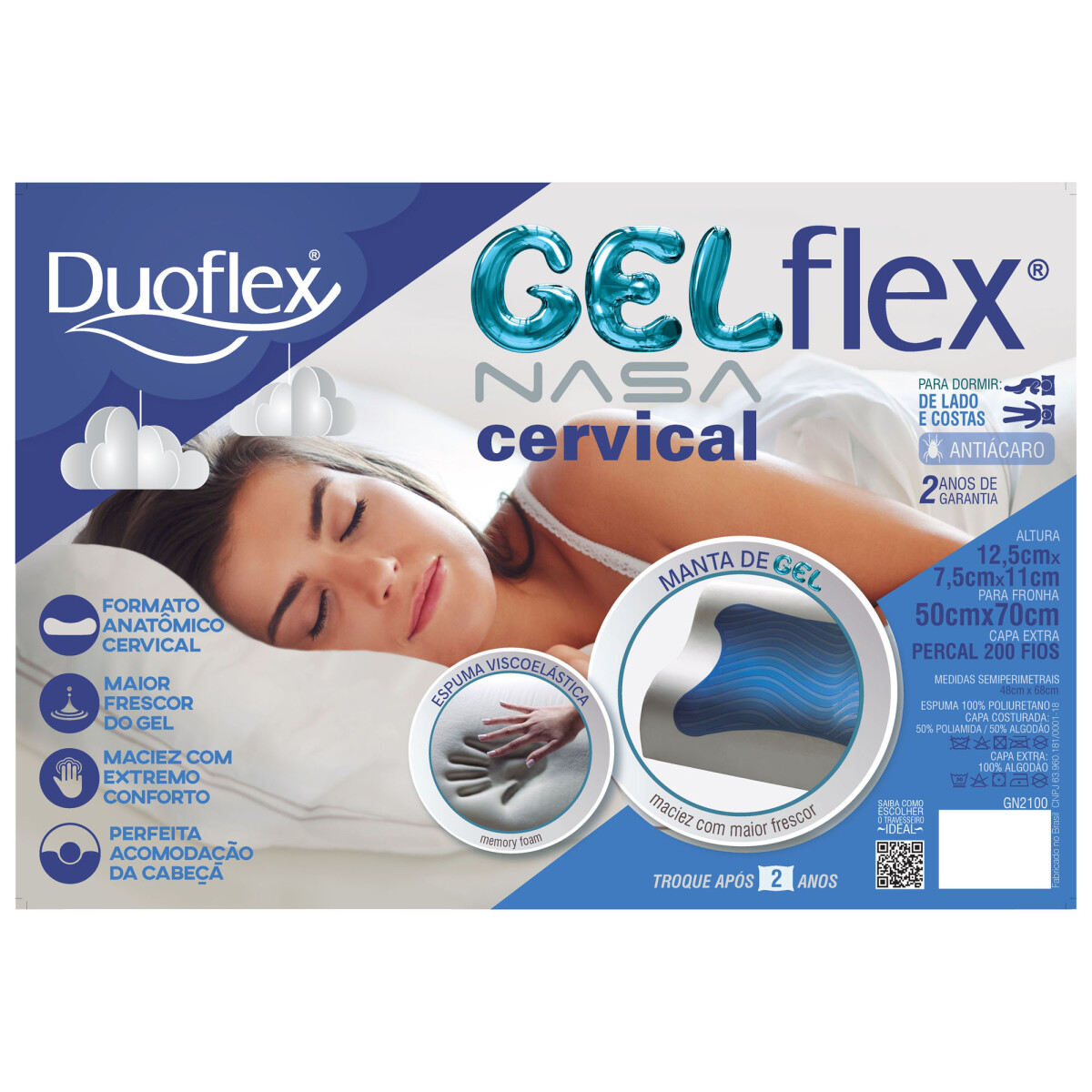 Almohada Duoflex Viscoelastica Blanco Gelflex Cervical Gn2100 — Divino