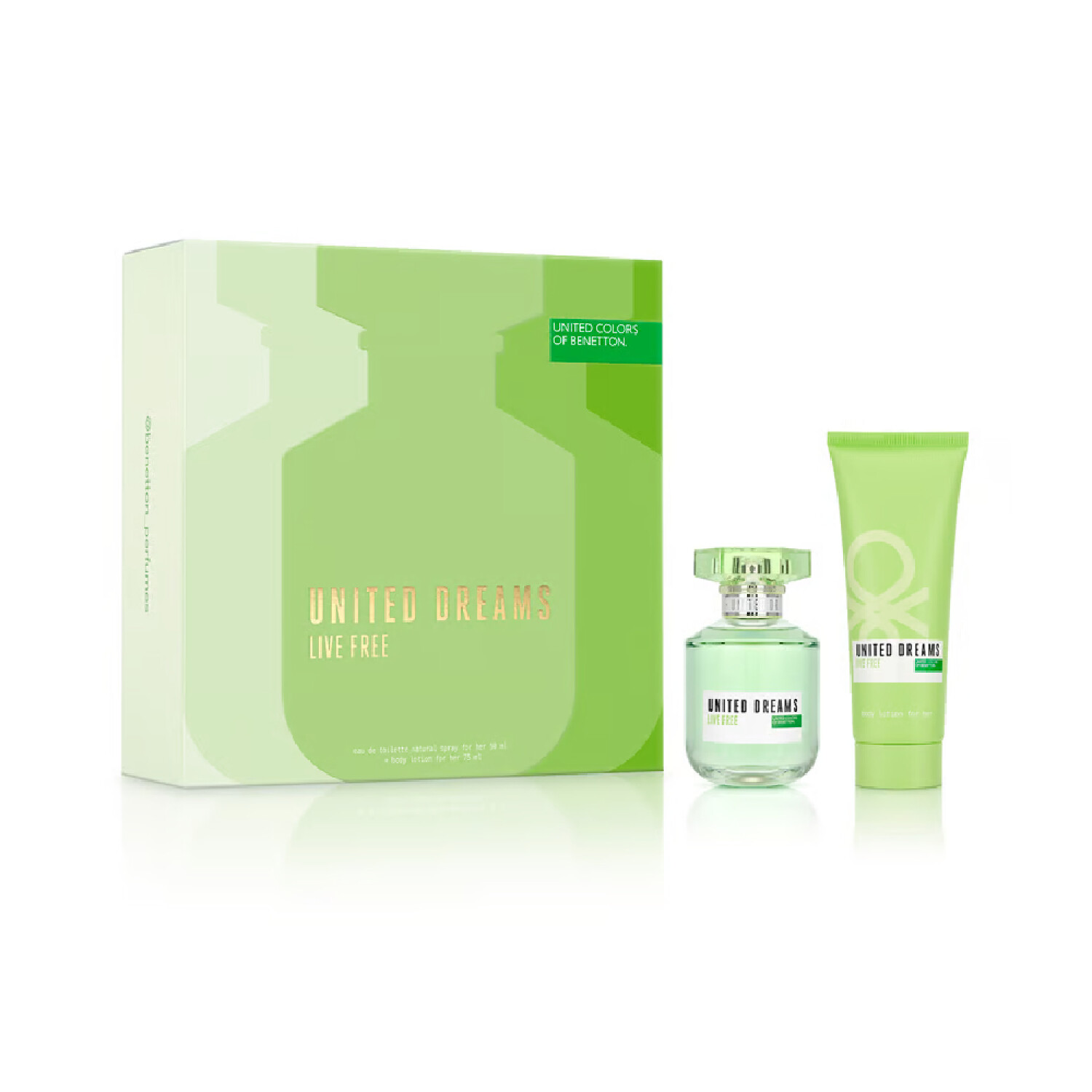Estuche Perfume Benetton United Dreams Live Free EDT 50ml + Body Lotion ...