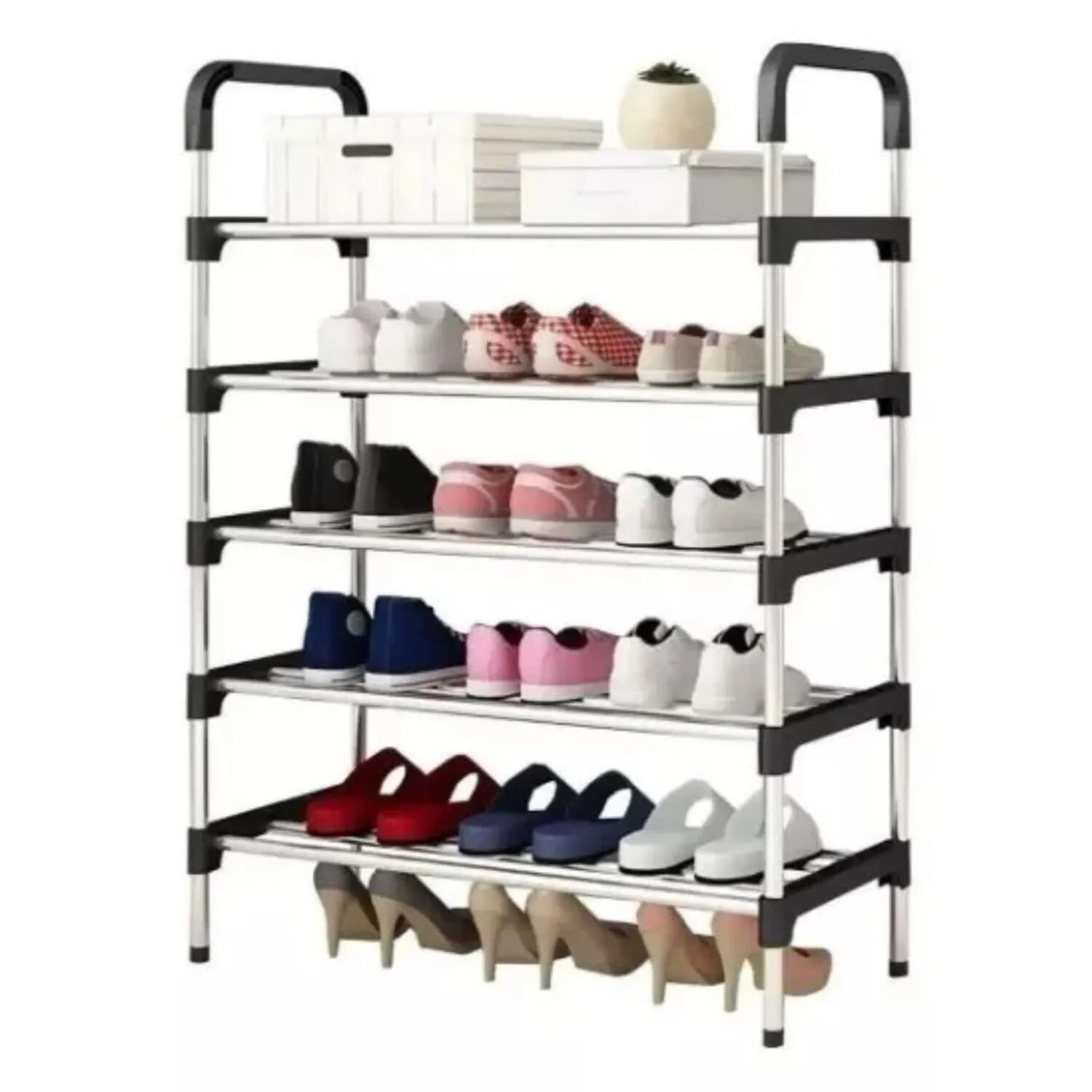 Zapatera Rack Organizador Zapatos Botas 5 Estantes Ajustable - Plata ...
