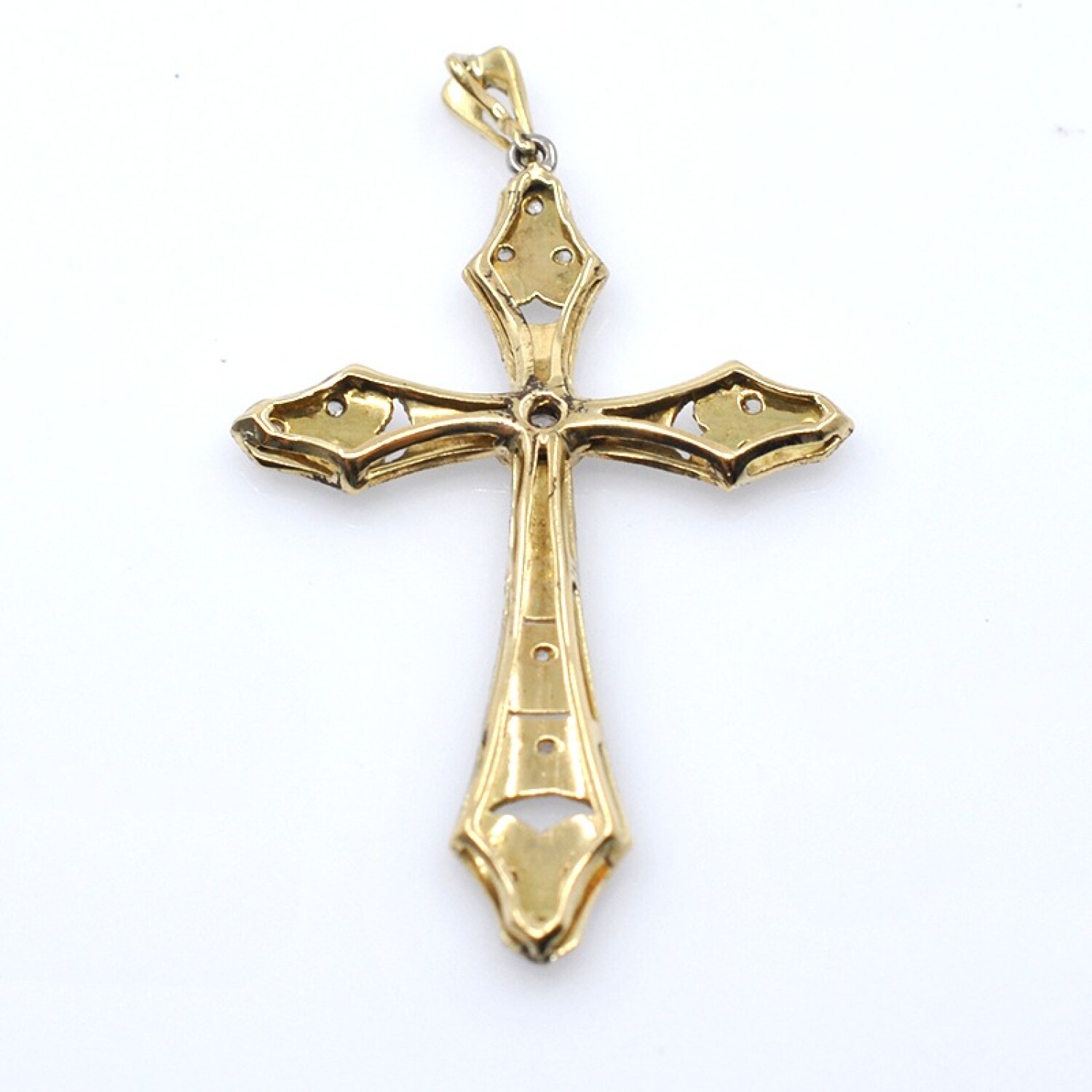 Cruz en oro 18k blanco, brillante y diamantes — Facello Joyeros