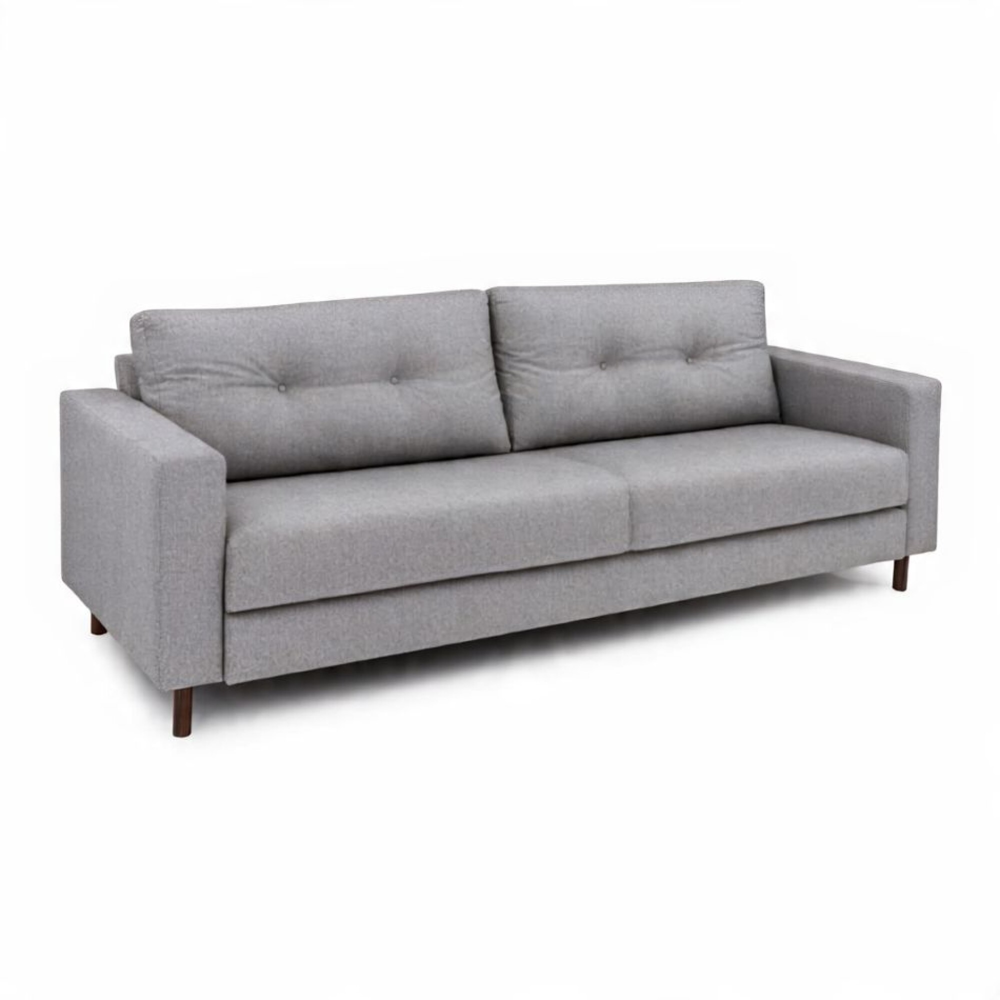 Sofa 3 cuerpos tela Gris Brillo con respaldo semi capitoneado — Champagne Home & Deco