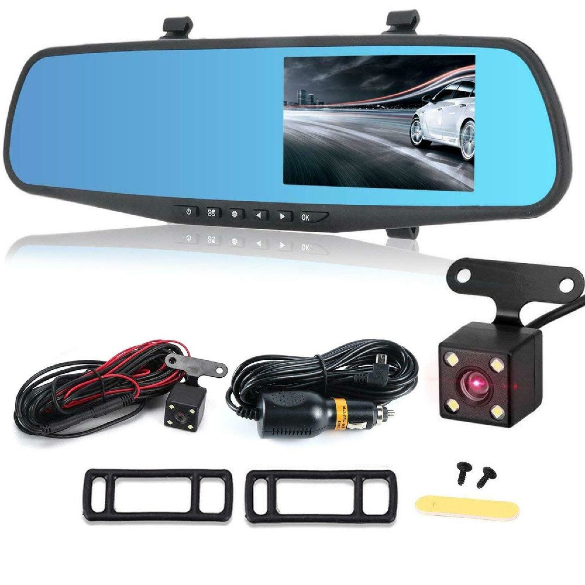 Espejo Retrovisor Dvr Universal 2 Camaras Delantera Reversa — Atrix