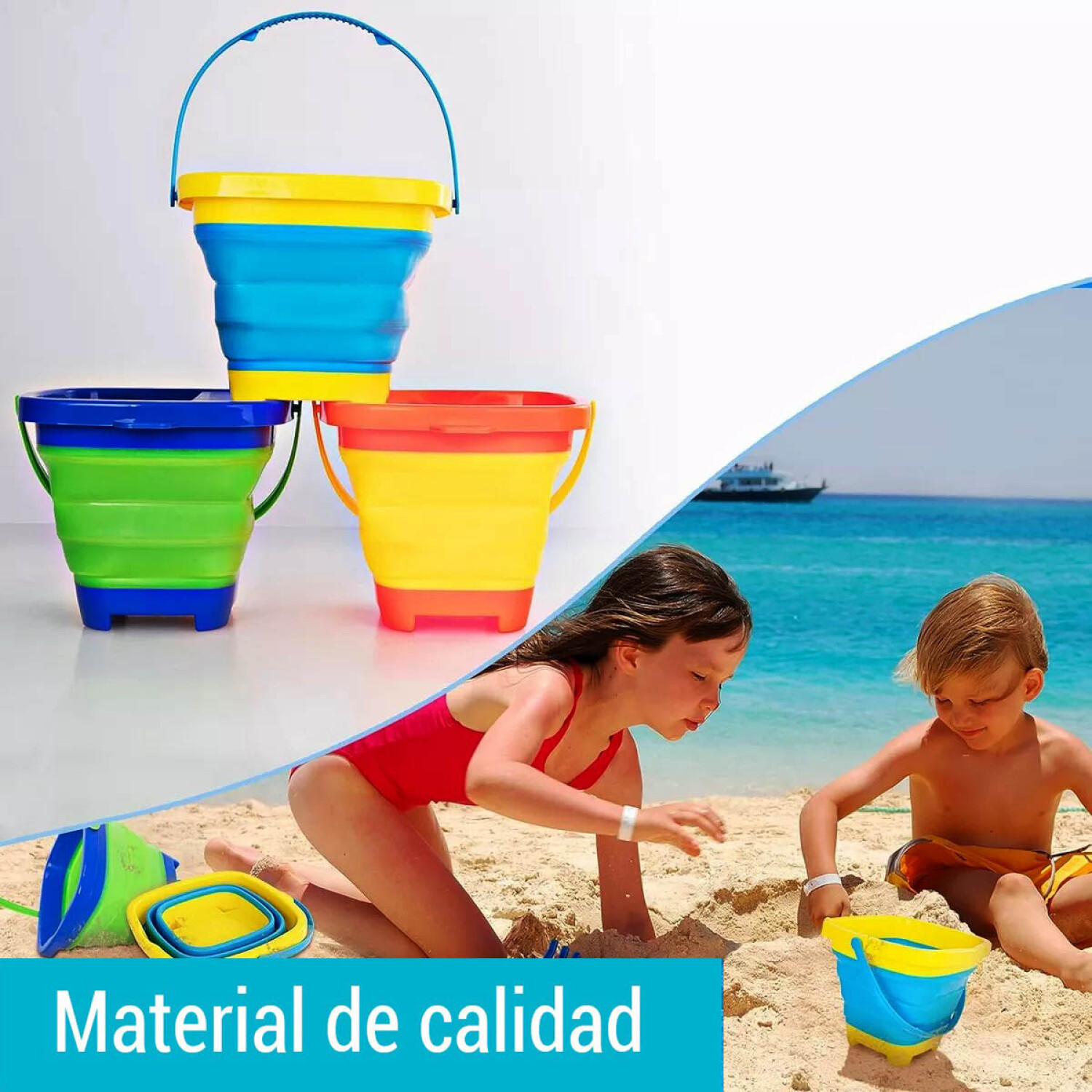 Set X3 Baldes Plegables Playa Arena Multifuncional — El Rey del ...