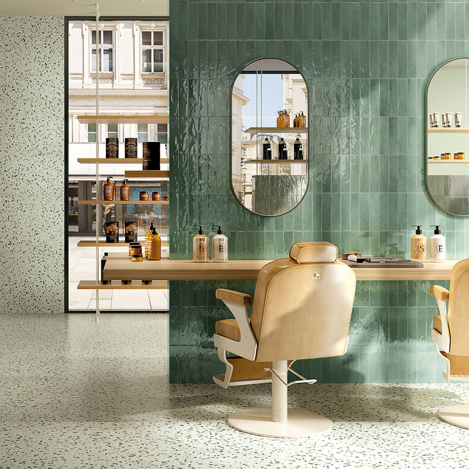 Porcelanato verde mate Tipo Terrazo 60x60Cm piso pared — Acher Cerámicas