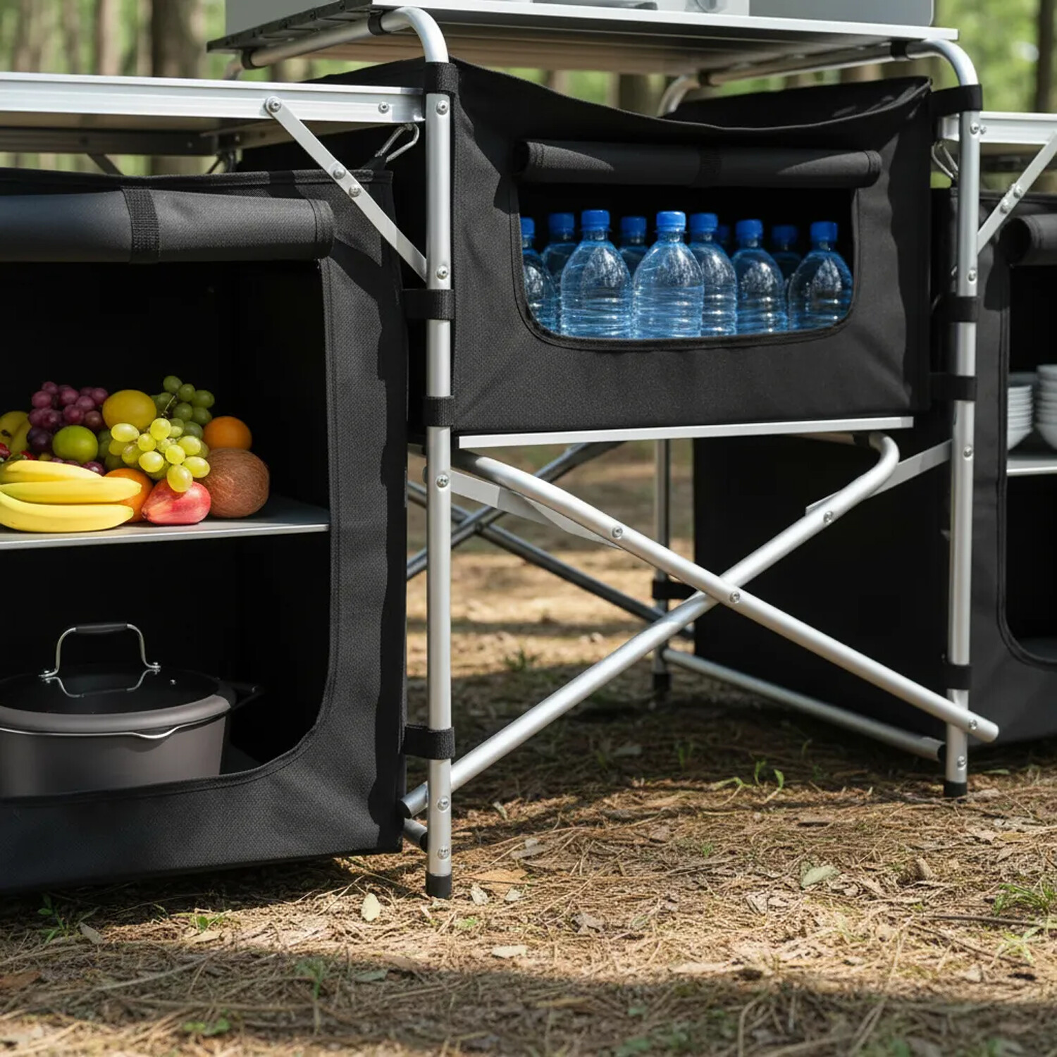 Cocina de Camping Pleg Grande Multifun C/Mesas Lat Bolso - Negro — HTS
