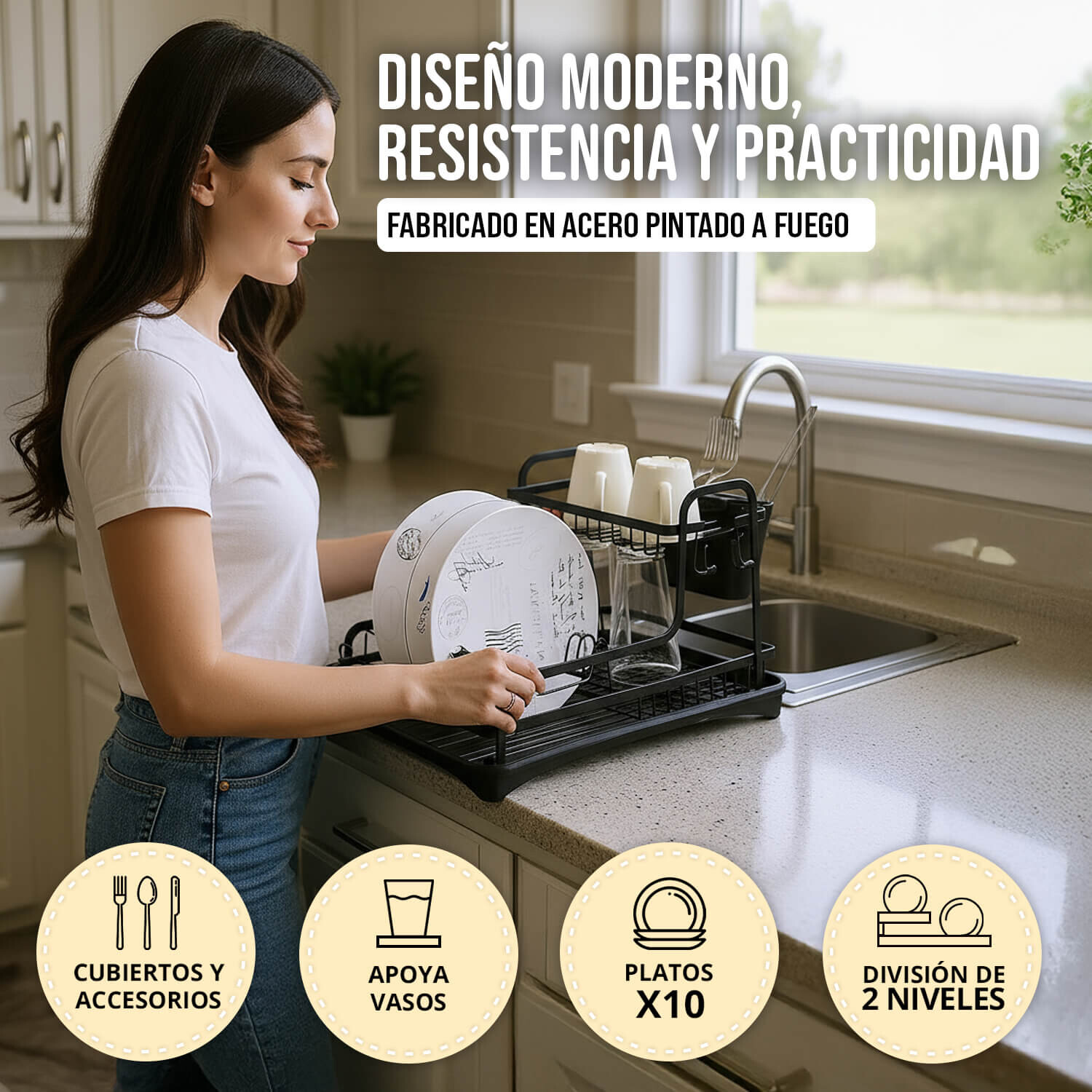 Escurridor Seca Platos Acero 2 Niveles Secador Con Bandeja Cocina ...