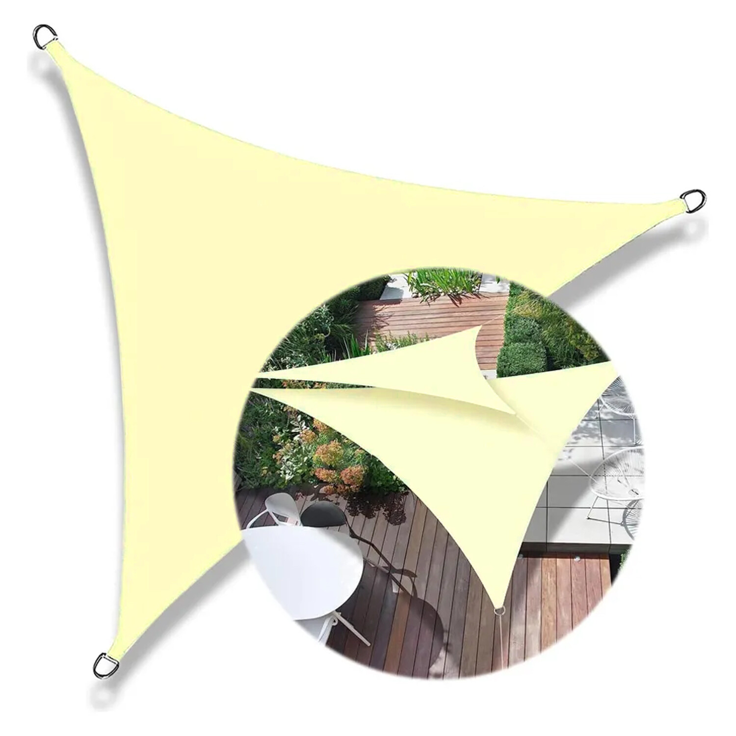 Toldo Lona Vela Triangular 3.6x3.6x3.6Mt Sombra p/ Exterior - Crema — HTS