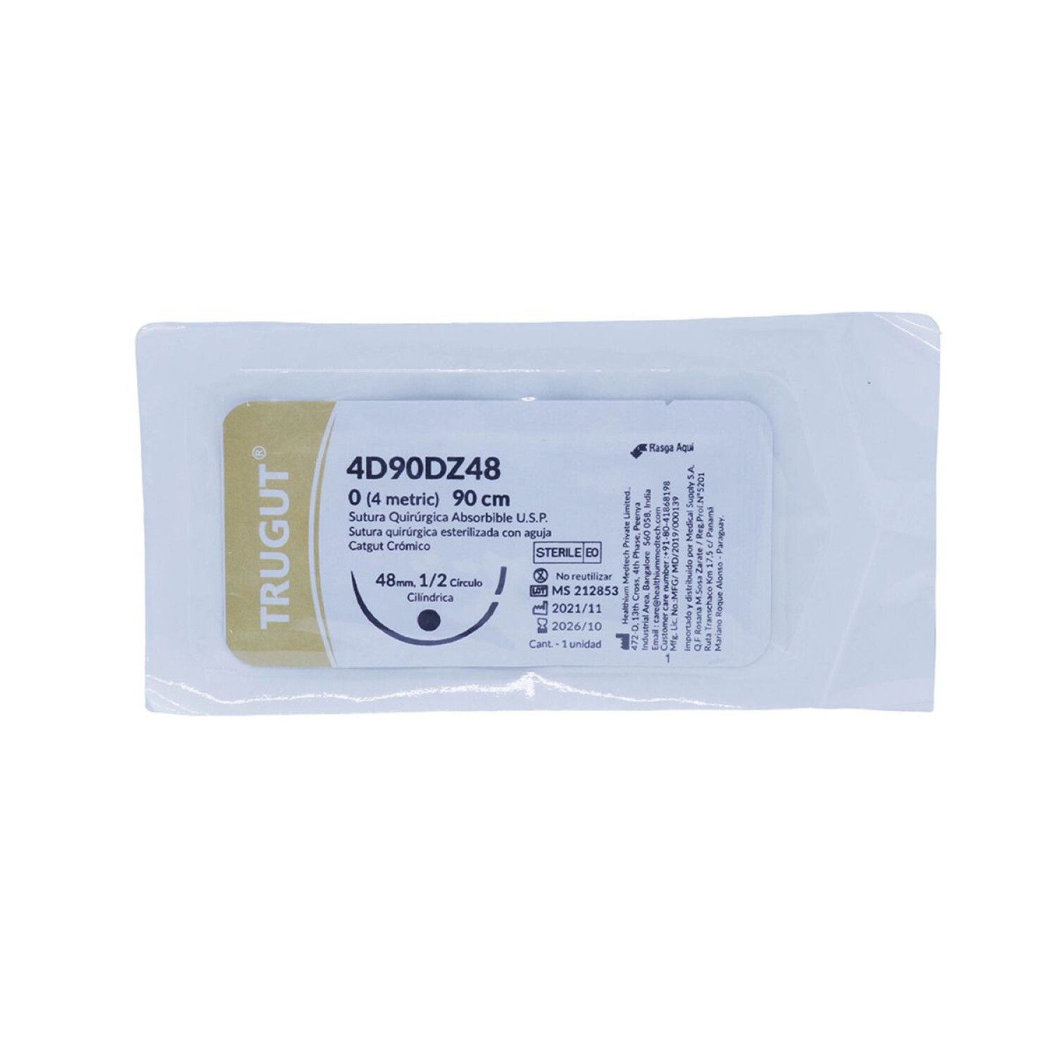 TRUGUT CROMICO USP 0 AGUJA 1/2 48 MM UNI — Farmacenter