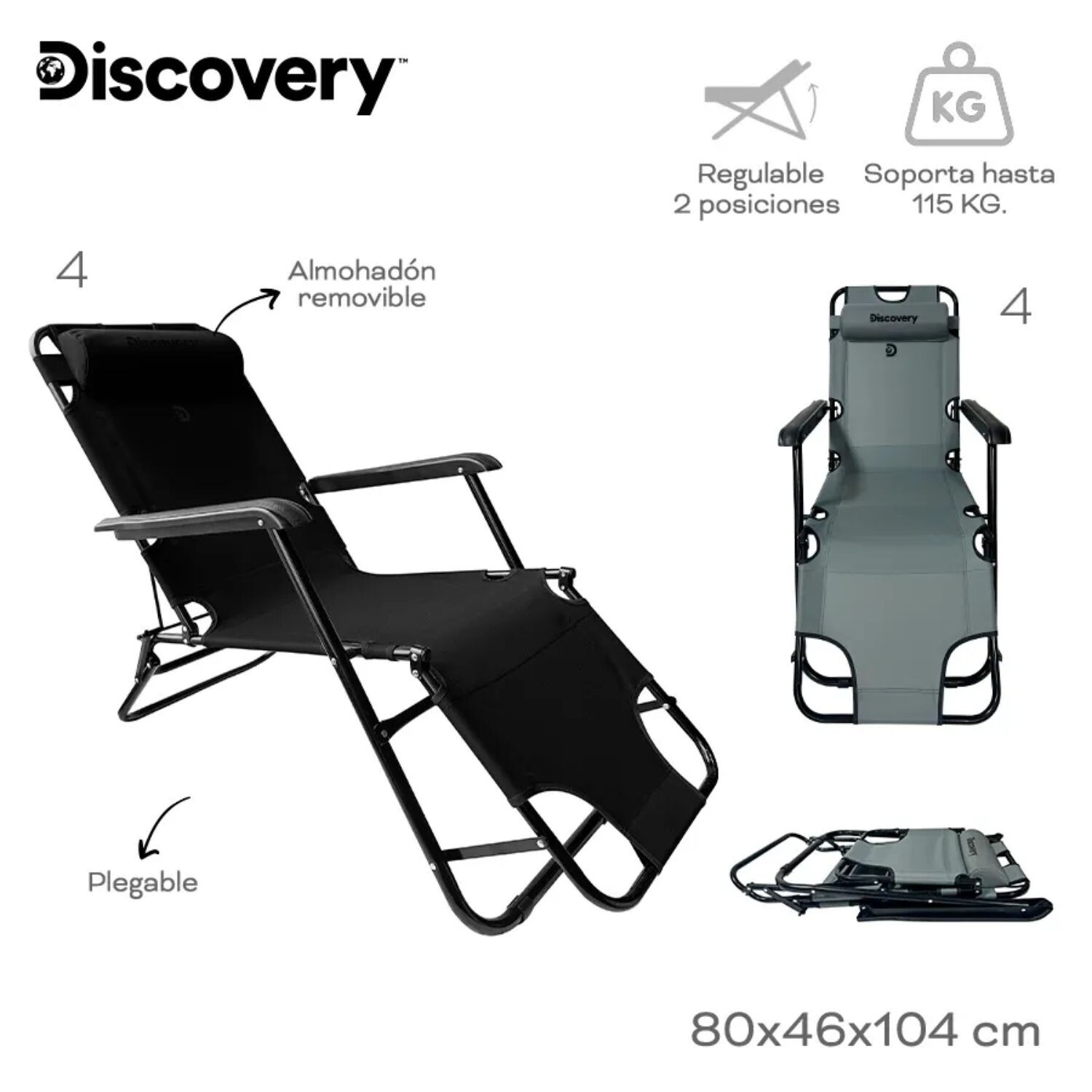 Silla playera Discovery plegable - Gris — Electroventas