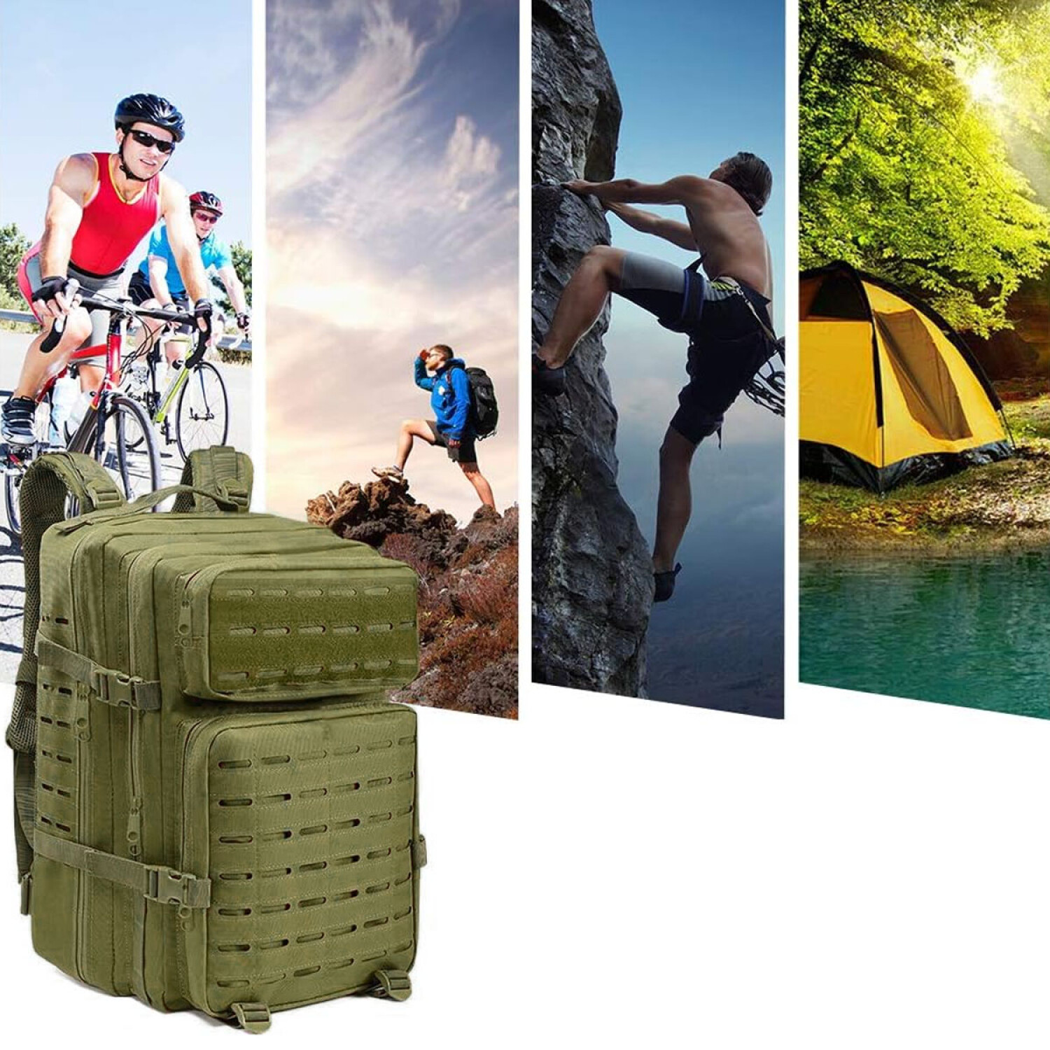 Mochila Táctica Estilo Militar para Camping Senderismo Viaje - Verde — HTS