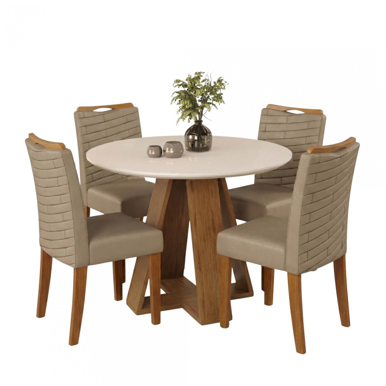 Juego De Comedor 4 Sillas Mesa Redonda - Celeste - Marrón | Beige ...