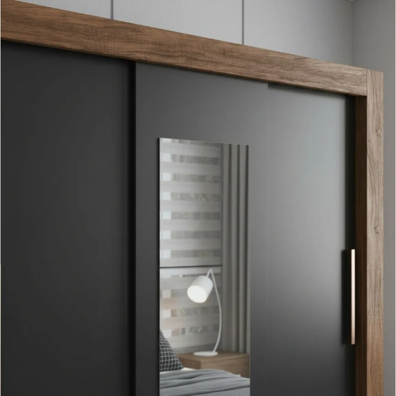 Placard Ropero 3 Puertas Corredizas Dormitorio Con Espejo - Negro ...