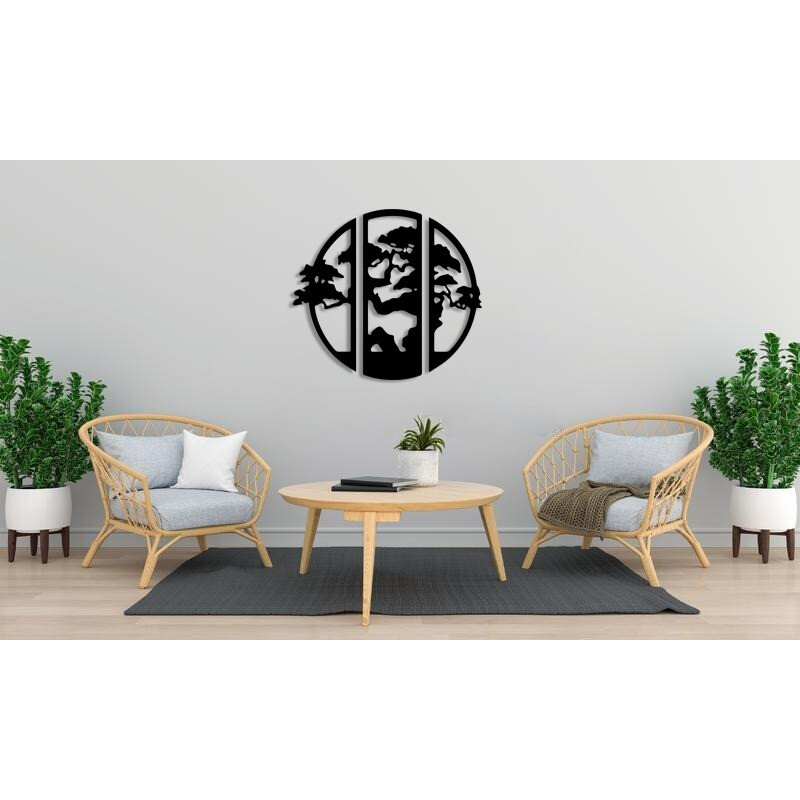 Cuadro Madera Calada Tríptico Bonsai 53 X 53 Cm - Negro — Mundo Shop