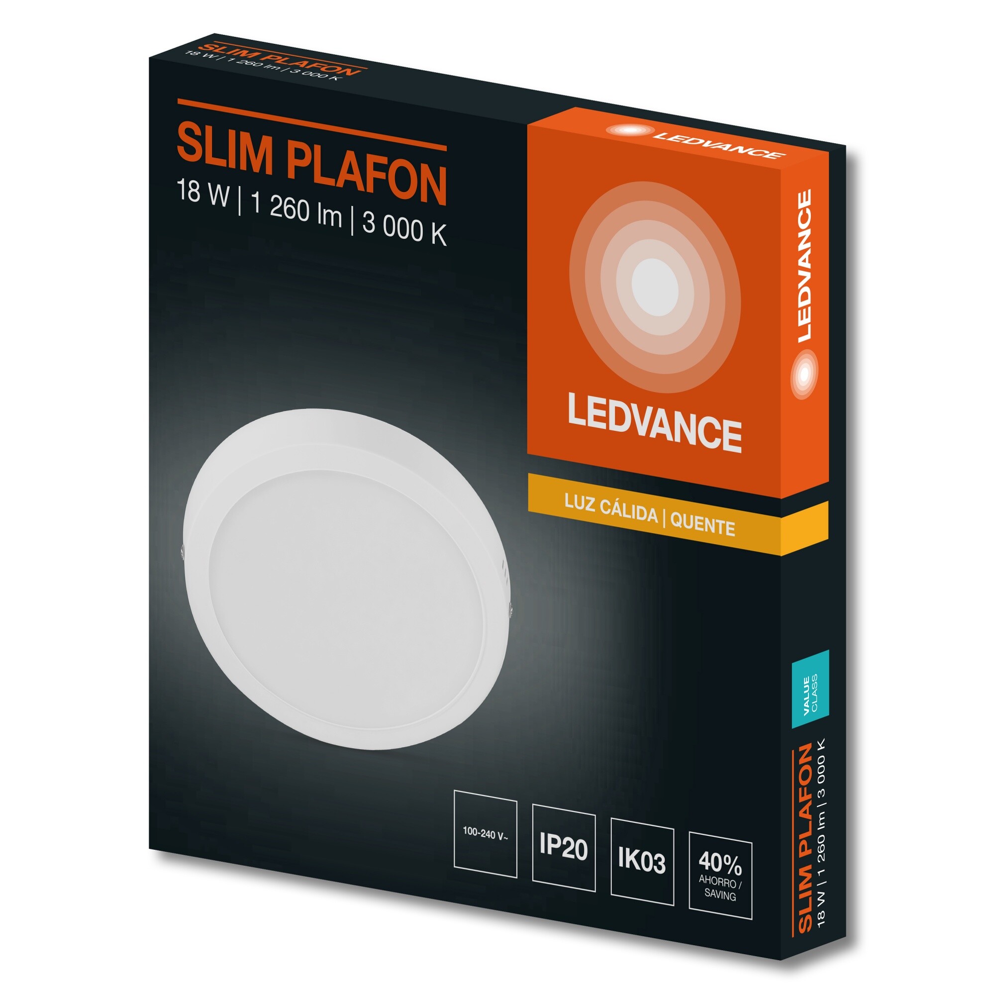 Panel LED LEDVANCE OSRAM Slim Redondo De Adosar 18W Luz Cálida — Serlux