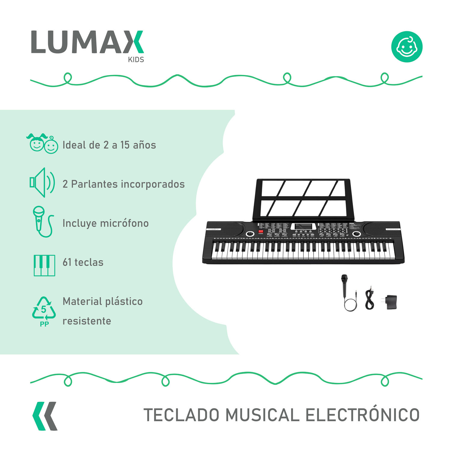 Teclado musical electrónico Órgano instrumento 61 teclas micrófono ...