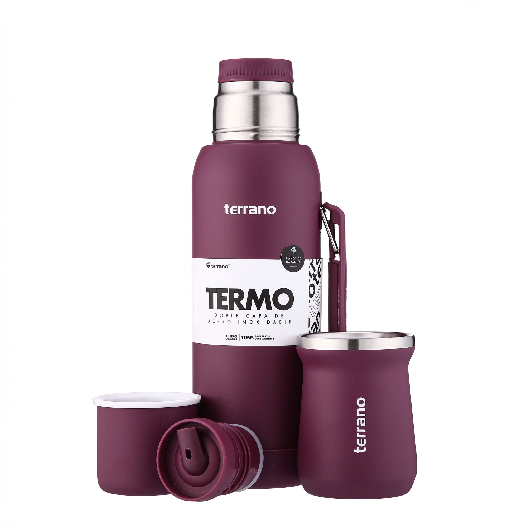 Kit Termo 1LT Con Base De Silicona + Mate de Acero Tradicional - Uva ...