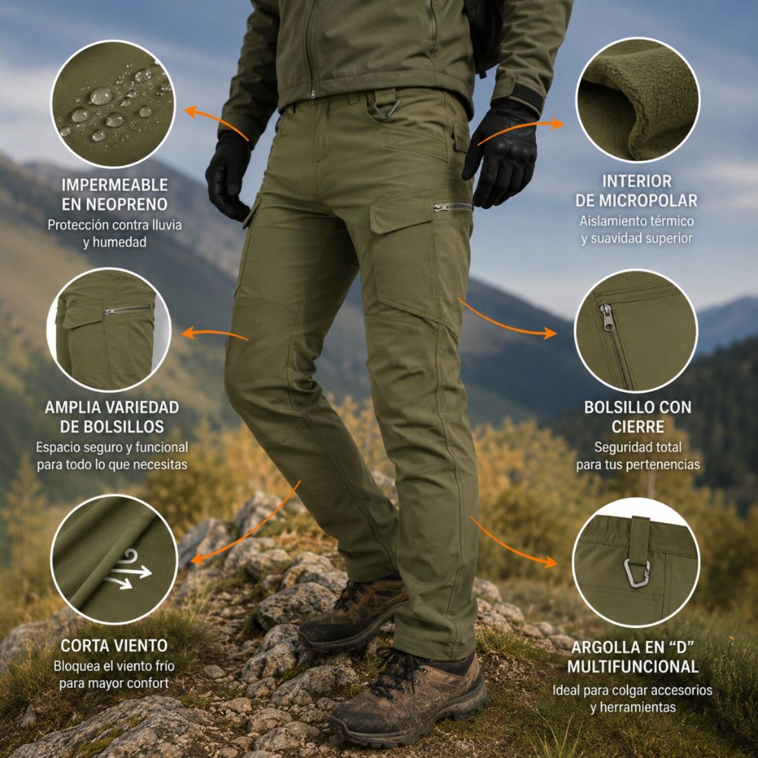 Pantalón SWAT reforzado Térmico neopreno micropolar Repelente al Agua ...