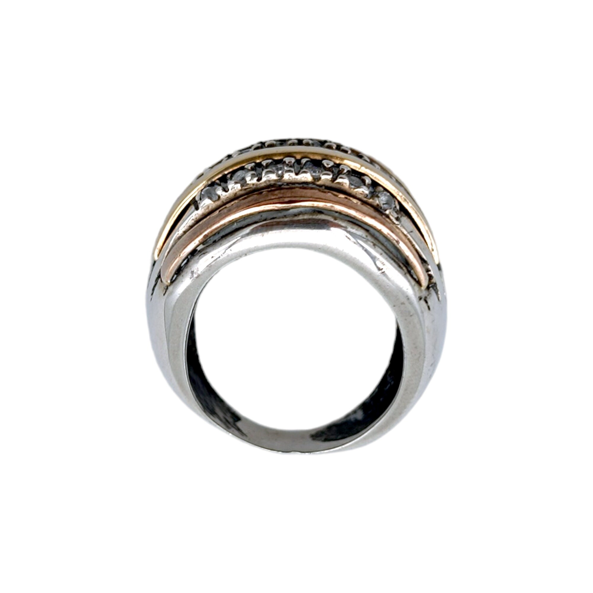 Anillo Tiras-Plata y Oro-Piedra Zirconia-AN5075 - conpiedra — Mamba Negra