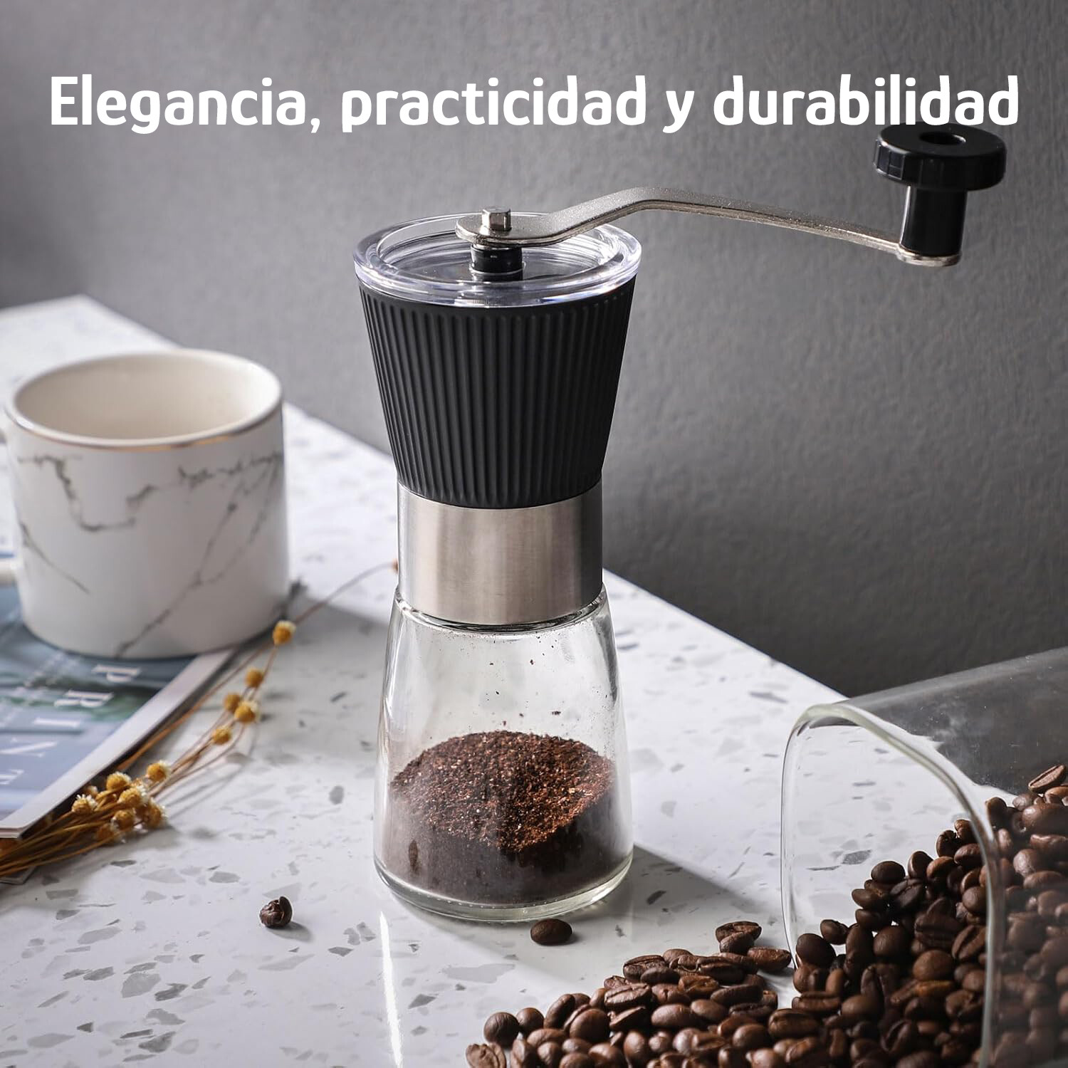 Molinillo Manual Cocina Vidrio Acero Inox Regulador Molienda - Negro — HTS
