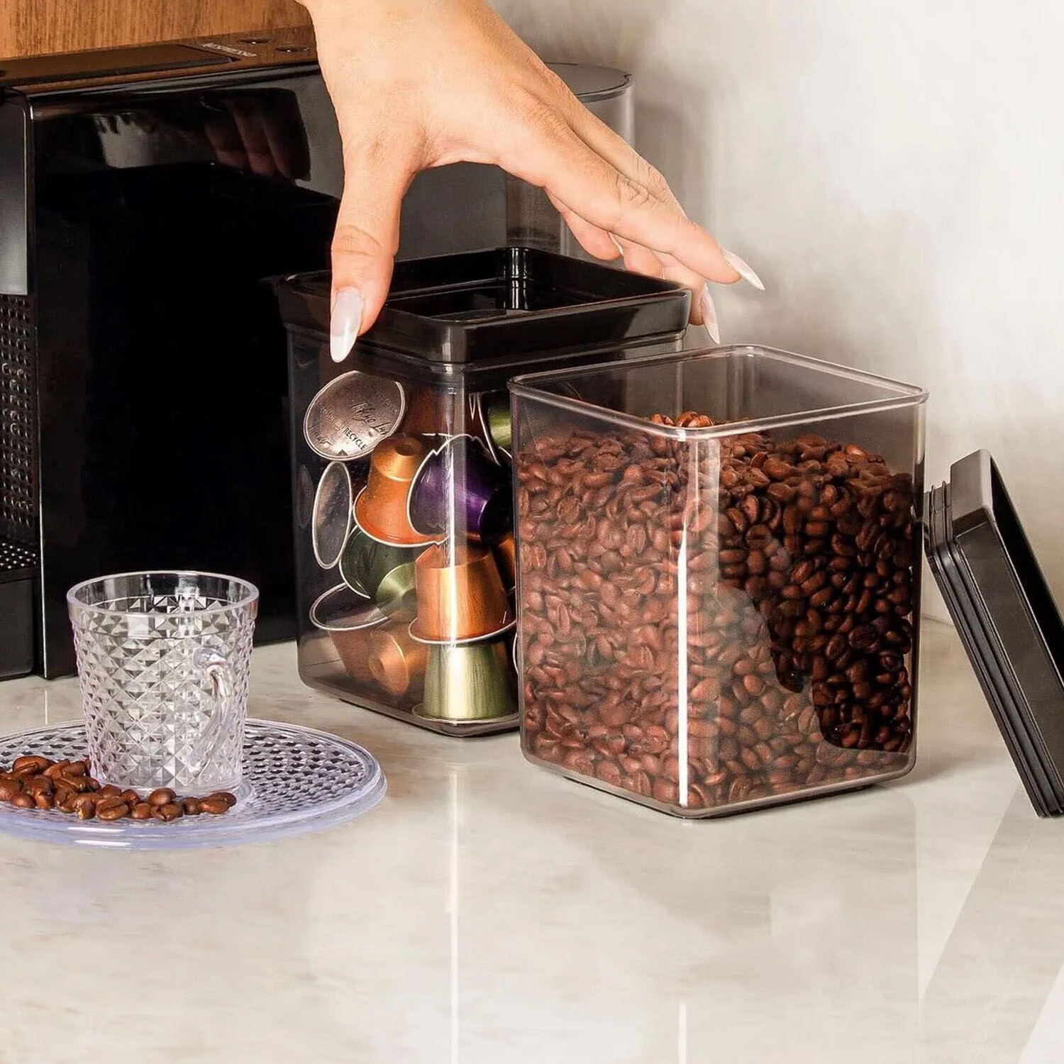 Frasco Pote Porta Café Rectangular Hermético Lumini 1800ML - Negro — HTS