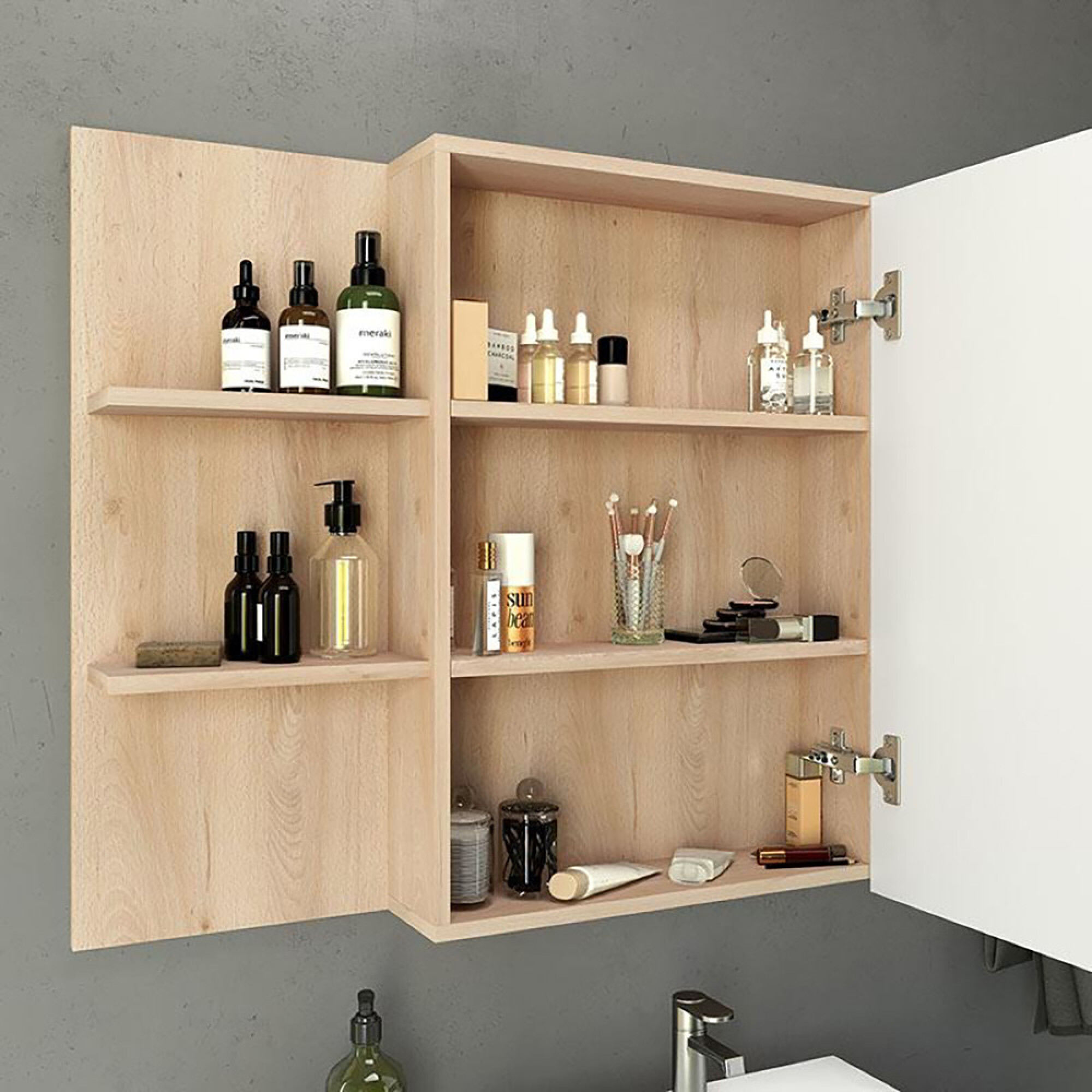 Conjunto De Baño Jazz / 80cm Con Armario Color Faia/blanco — Castro
