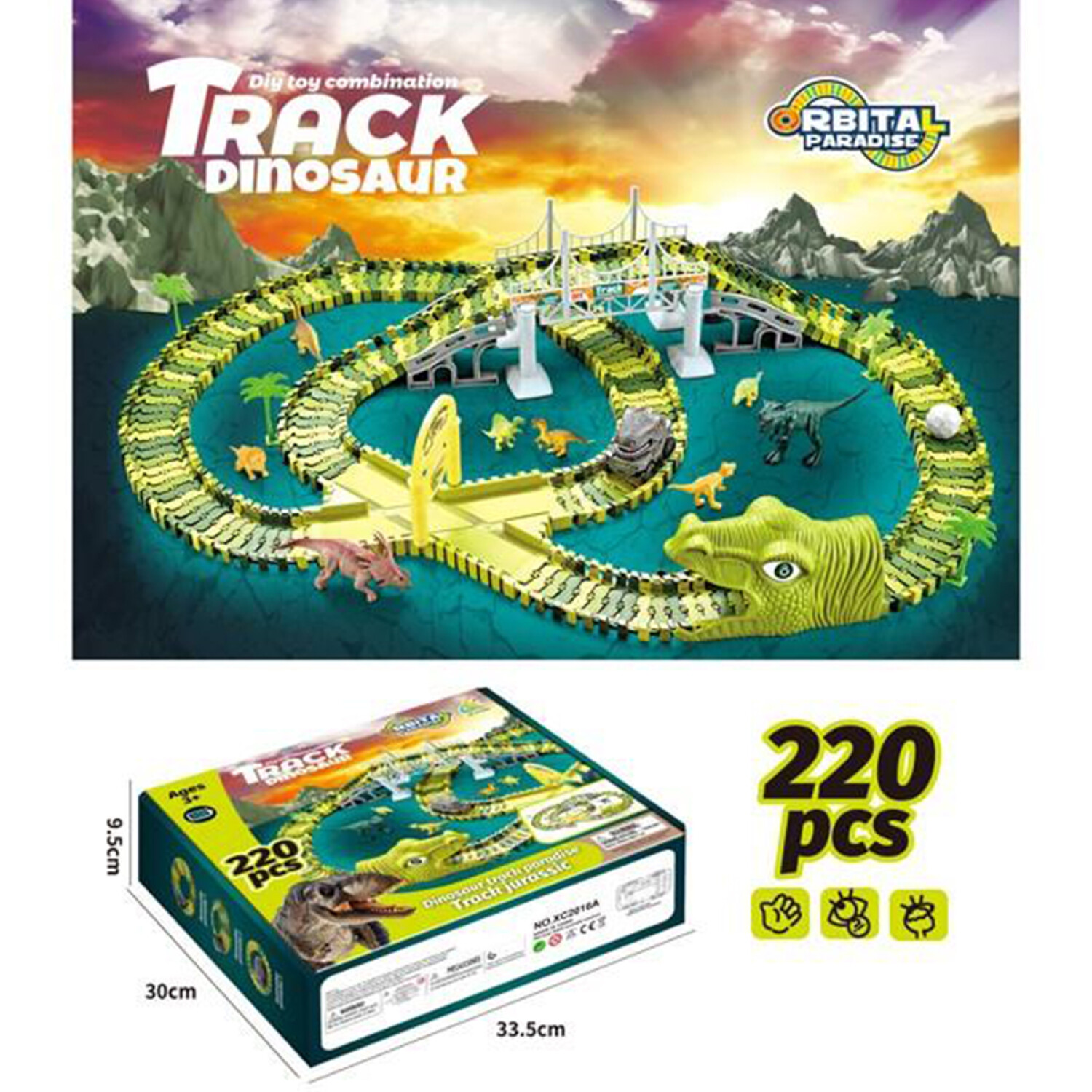 Pista Carreras Dinosaurio Jurassic Flexible Encastrable 220P - Verde — HTS