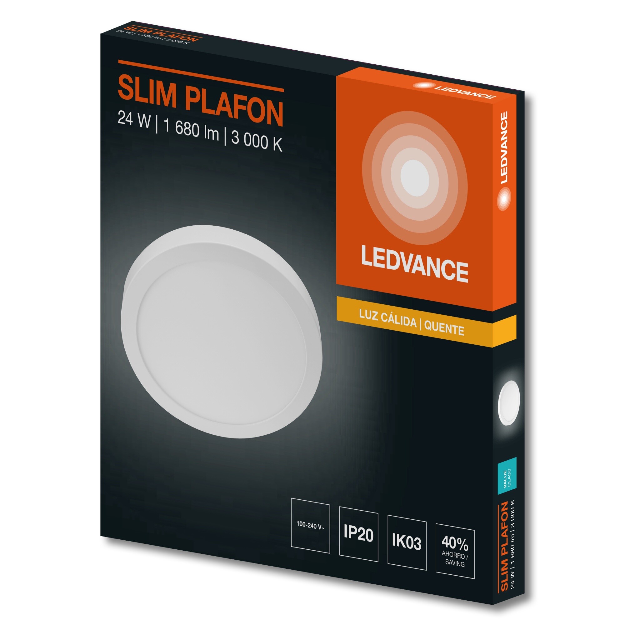 Panel LED LEDVANCE OSRAM Slim Redondo De Adosar 24W Luz Cálida — Serlux