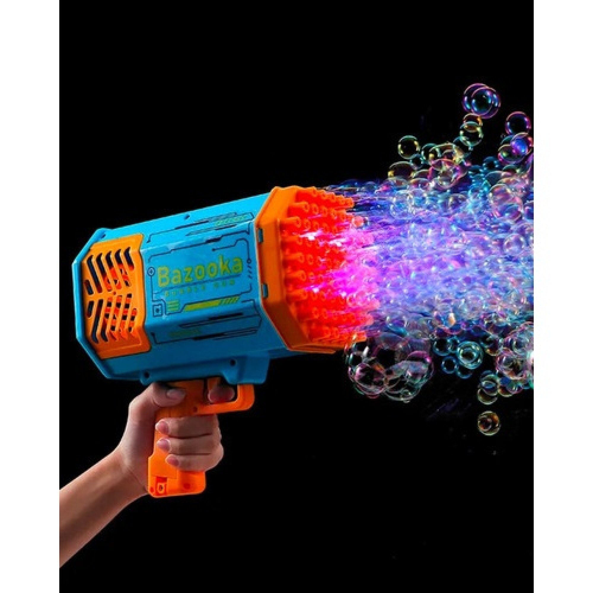 Pistola Bazooka de burbujas con luz LED + accesorios - Celeste ...