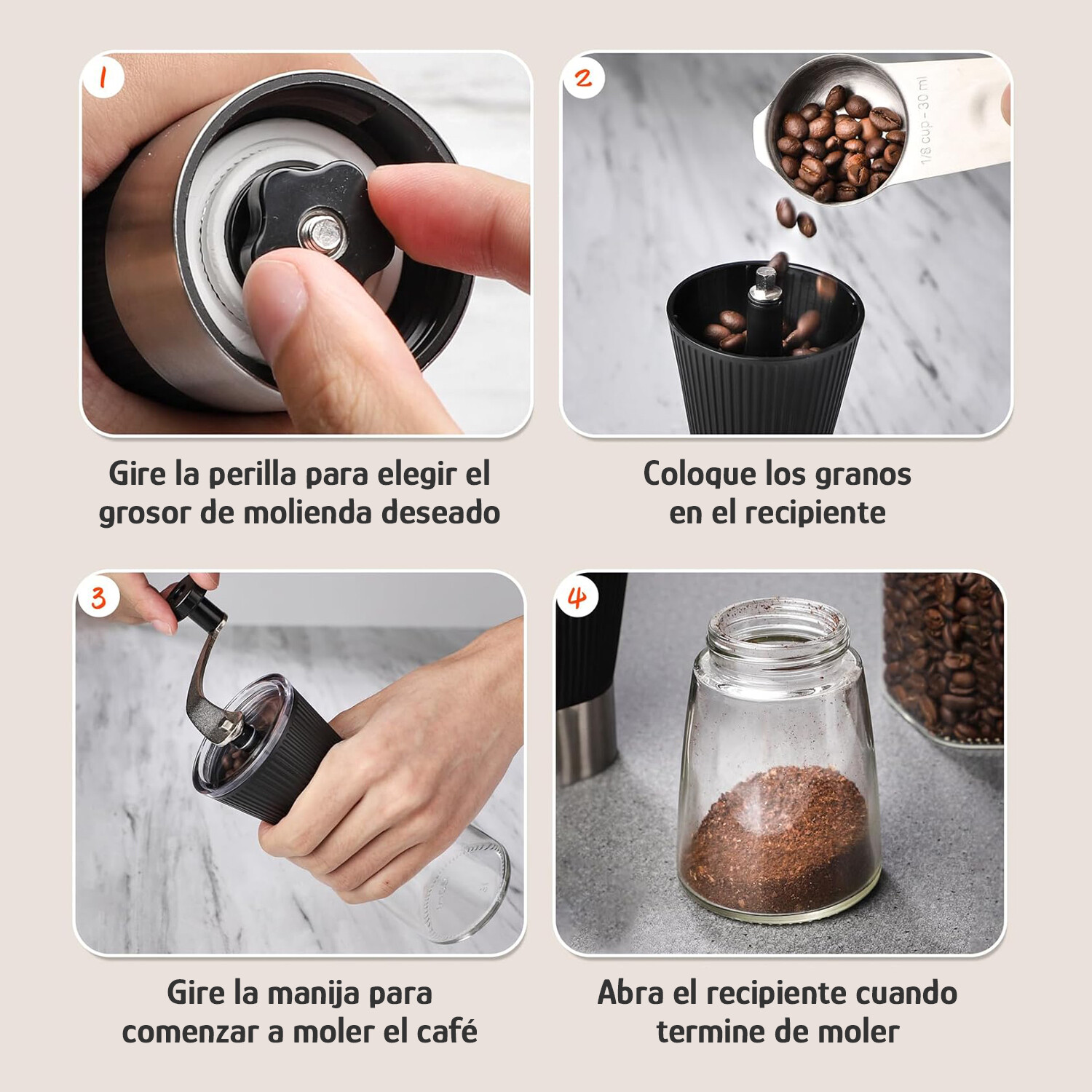Molinillo Manual Cocina Vidrio Acero Inox Regulador Molienda - Negro — HTS