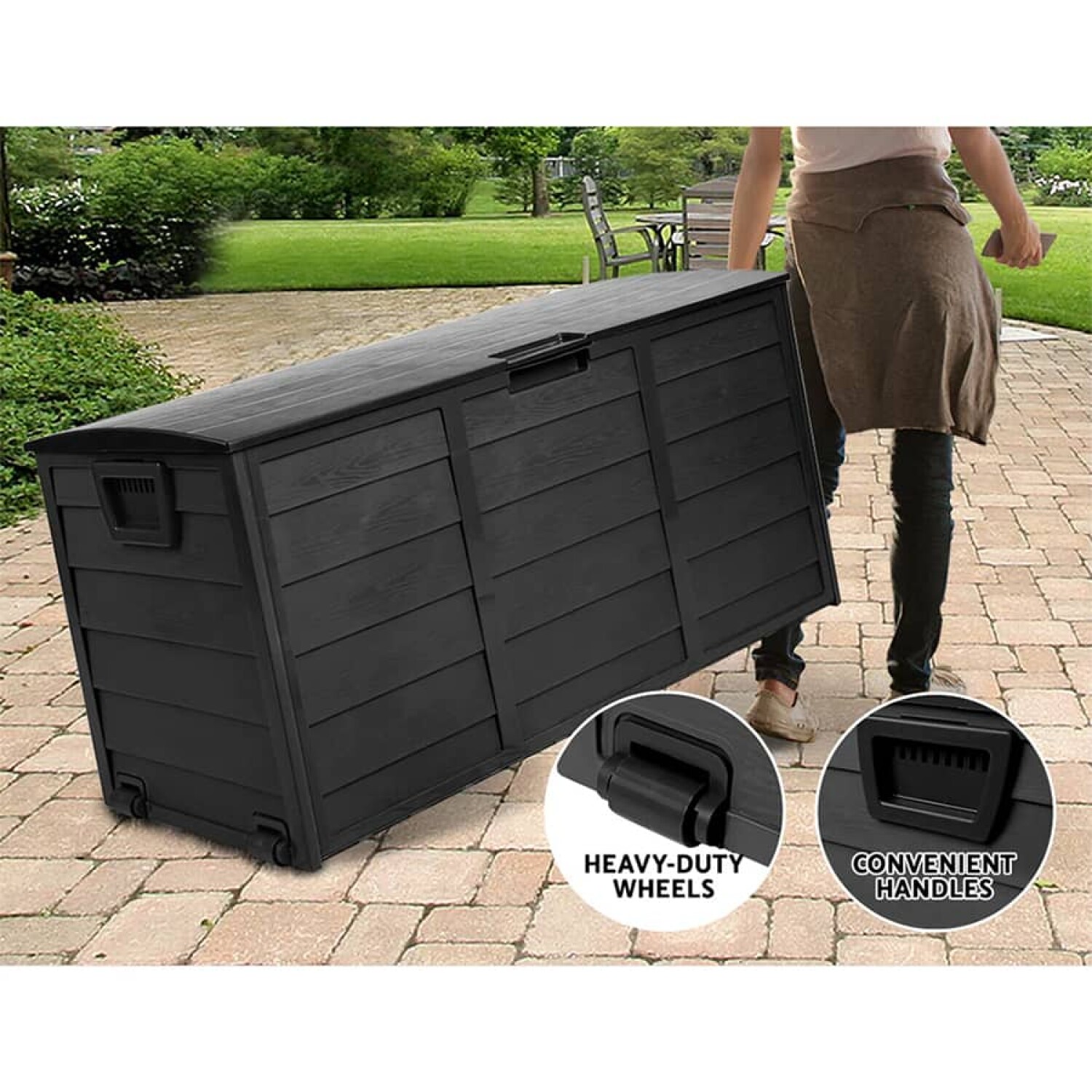 Caja Baúl para Exterior con Ruedas Negro | Búho Store — Buho Store