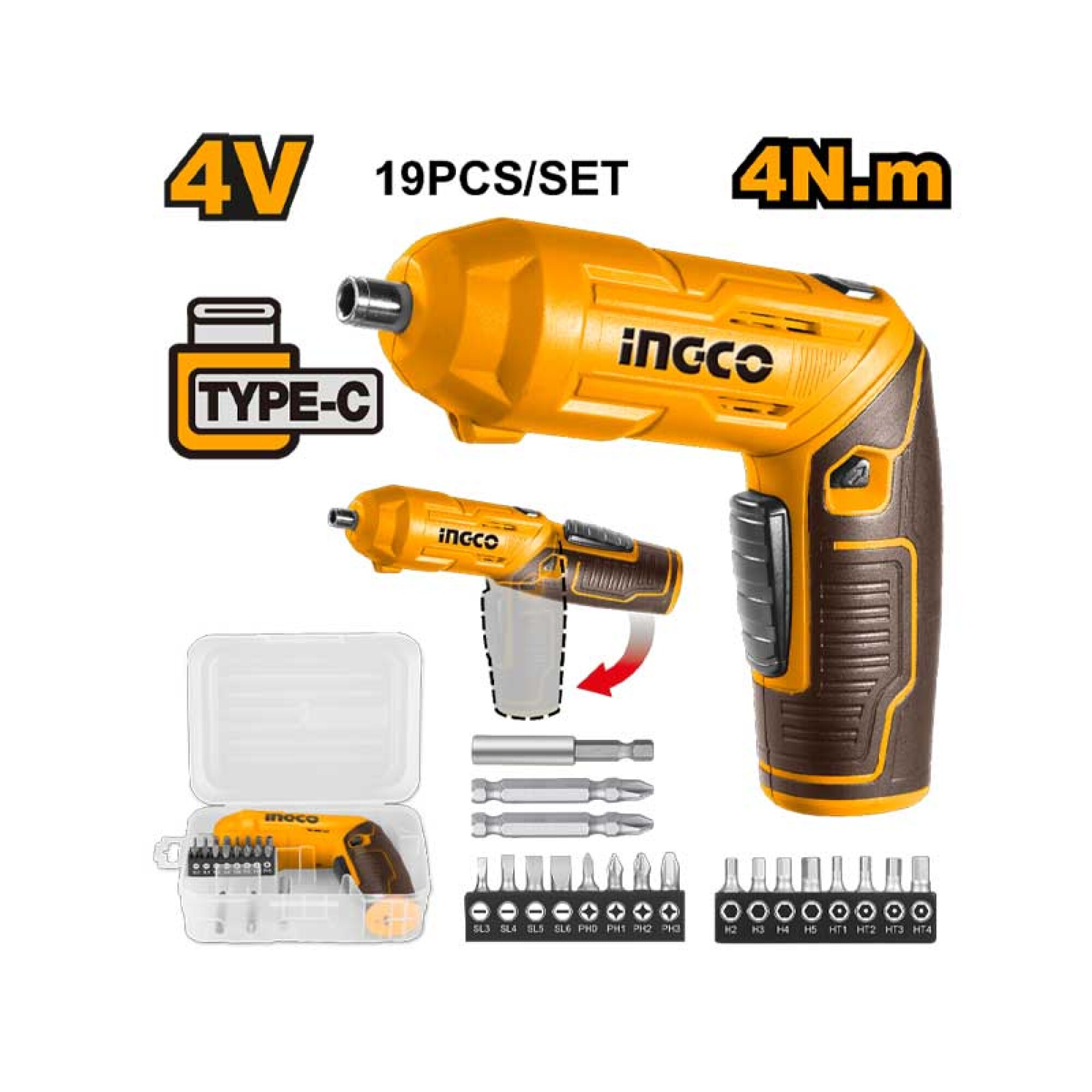 Atornillador batería 4V 4NM set 19 pcs - ING0101 — Fivisa