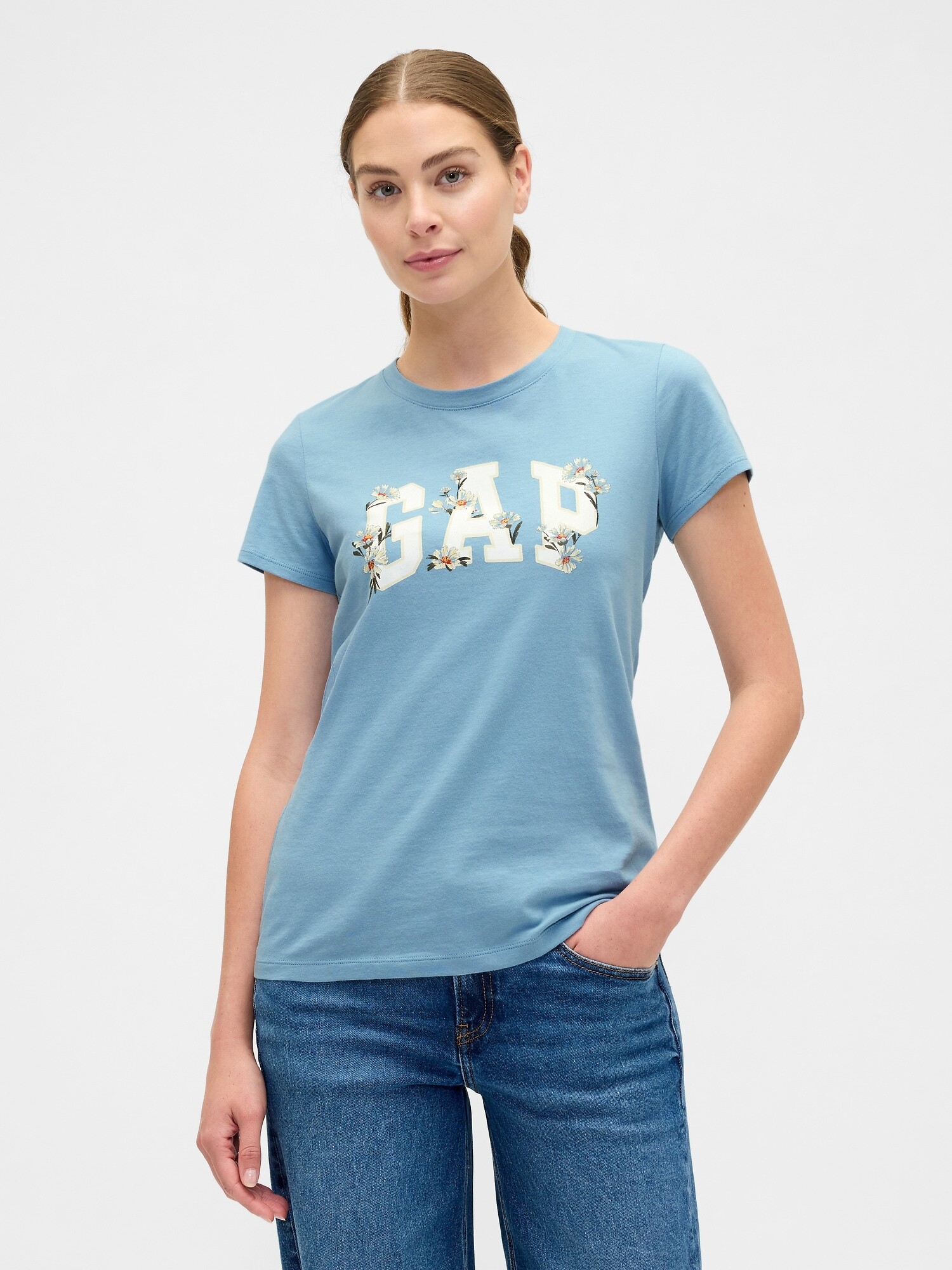 Remera Logo Gap Manga Corta Mujer - Blue Stone — GAP Uruguay