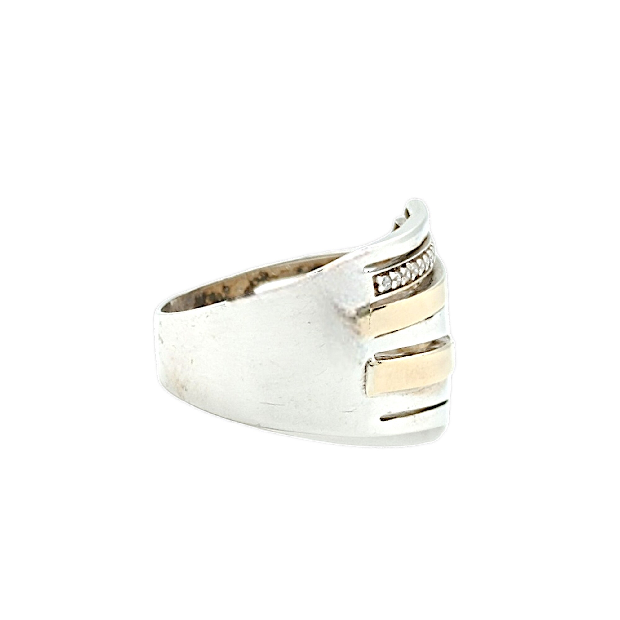 Anillo Punta-Plata y Oro-Piedra Zirconia-AN5375 - conpiedra — Mamba Negra
