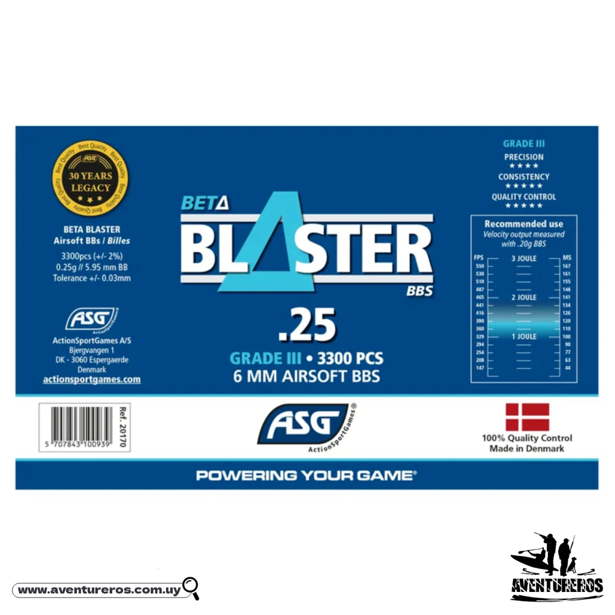 Munición Beta Blaster BBs Bolitas, 0.25g, 3300 pcs. — Aventureros