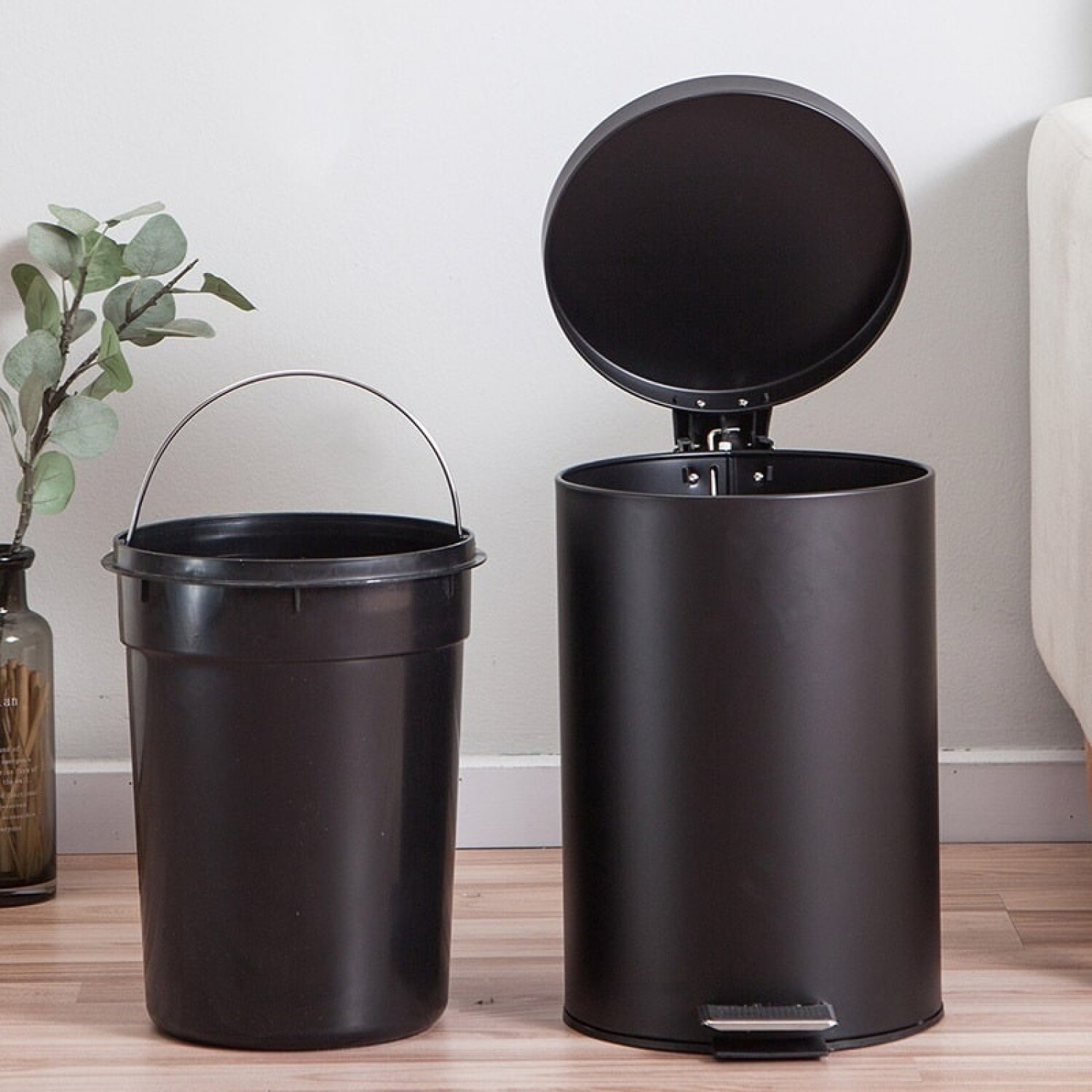 Tacho cesto de basura acero inoxidable 12L con tapa - negro — Buho Store