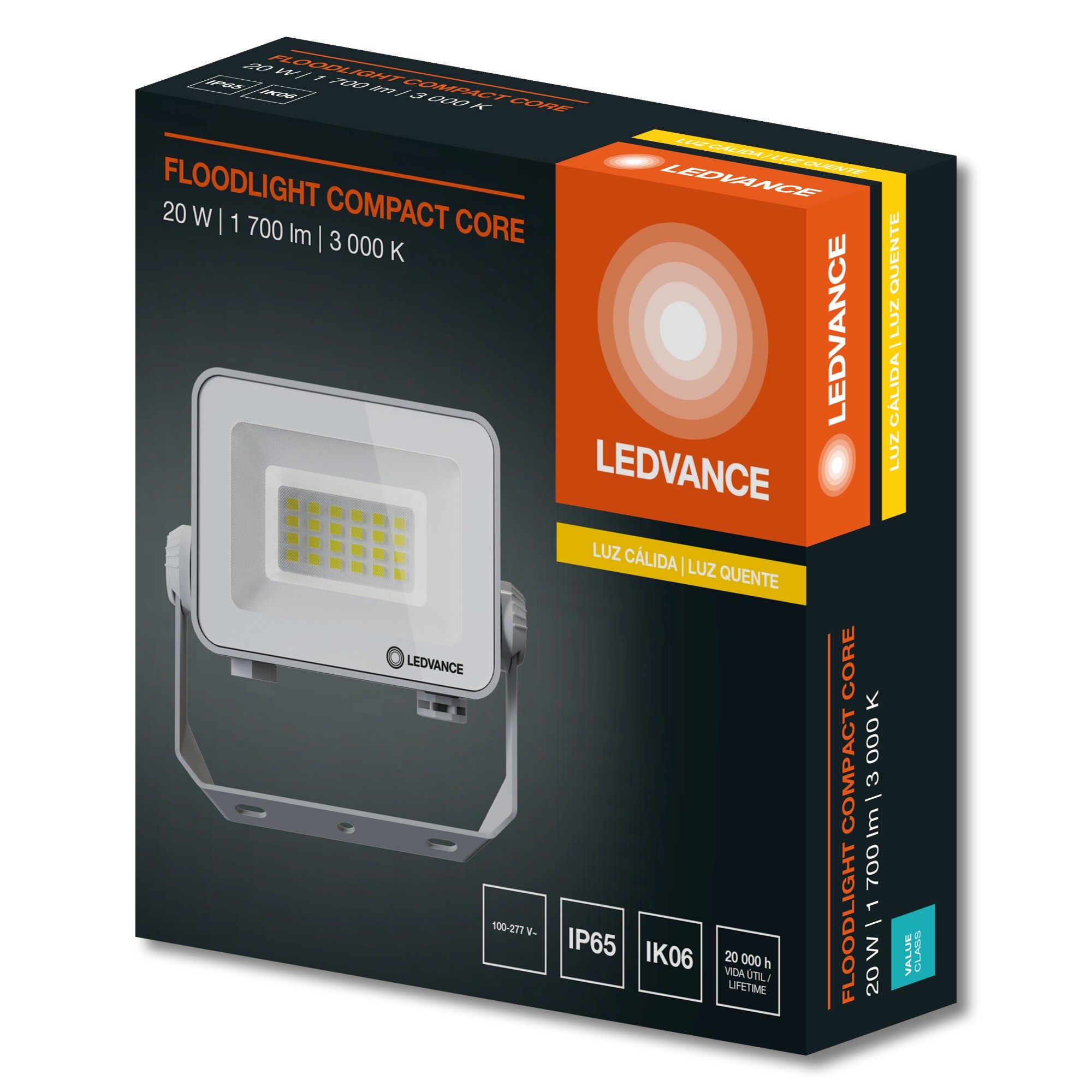 Foco LED LEDVANCE OSRAM Compact IP65 20W Blanco Luz Cálida — Serlux