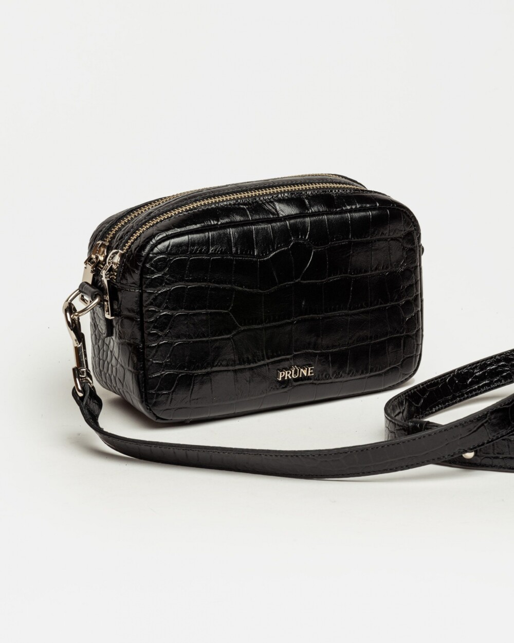 Bandolera New Eterial en Cuero Croco Shine - Negro — Prüne