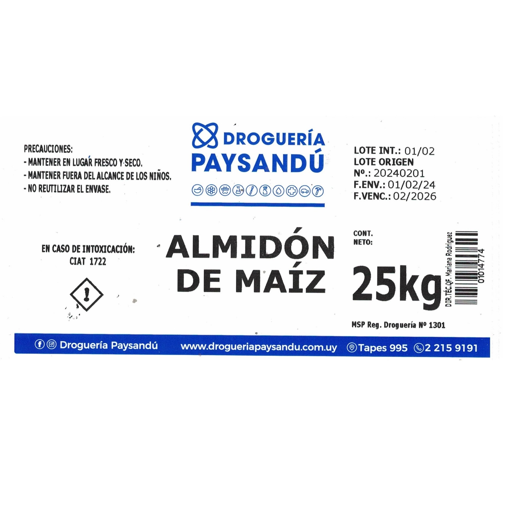 Almidón de Maíz - 25kg — Droguería Paysandú
