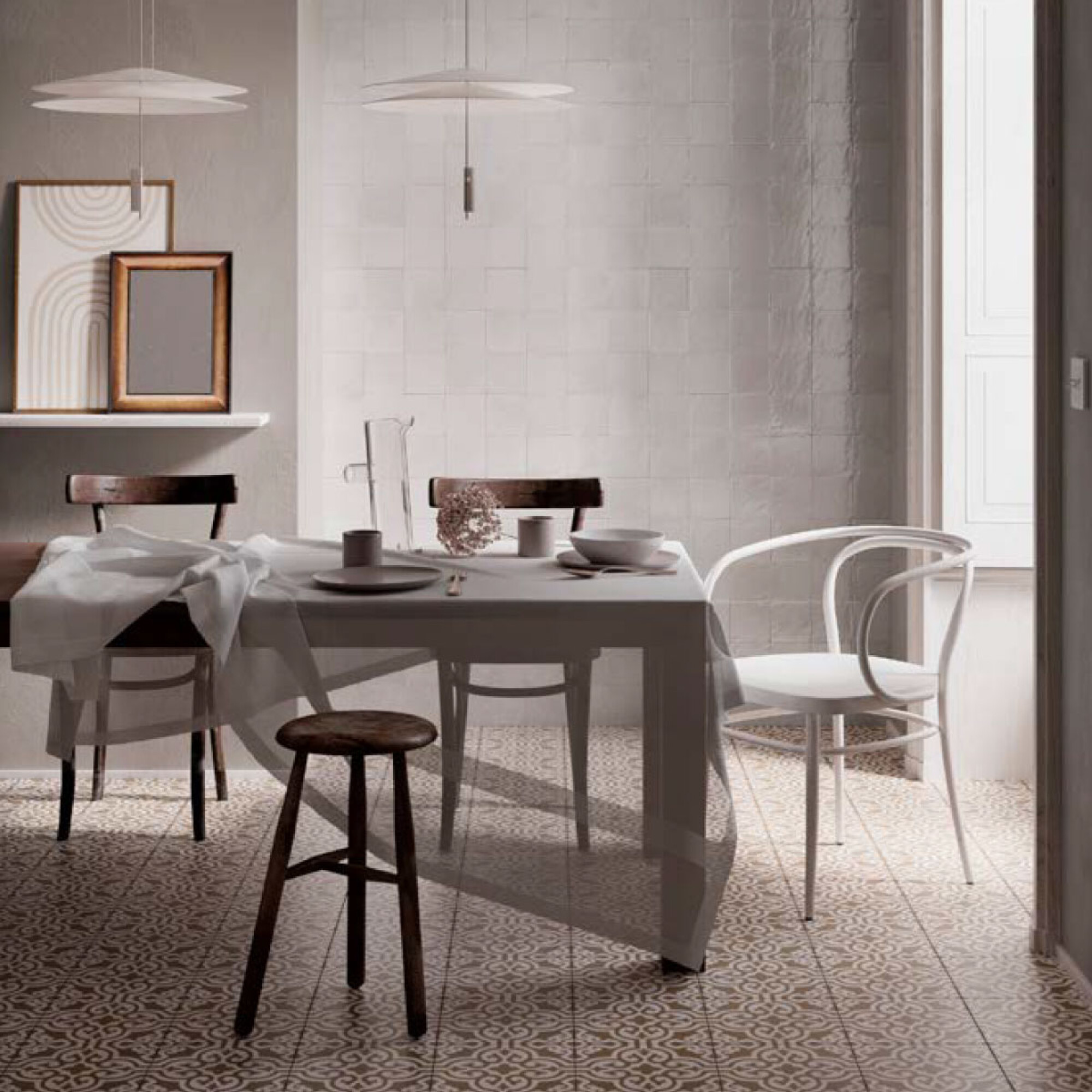 Porcelanato Tipo Patchwork Beige Y Blanco Mate 20X20Cm Piso Pared ...