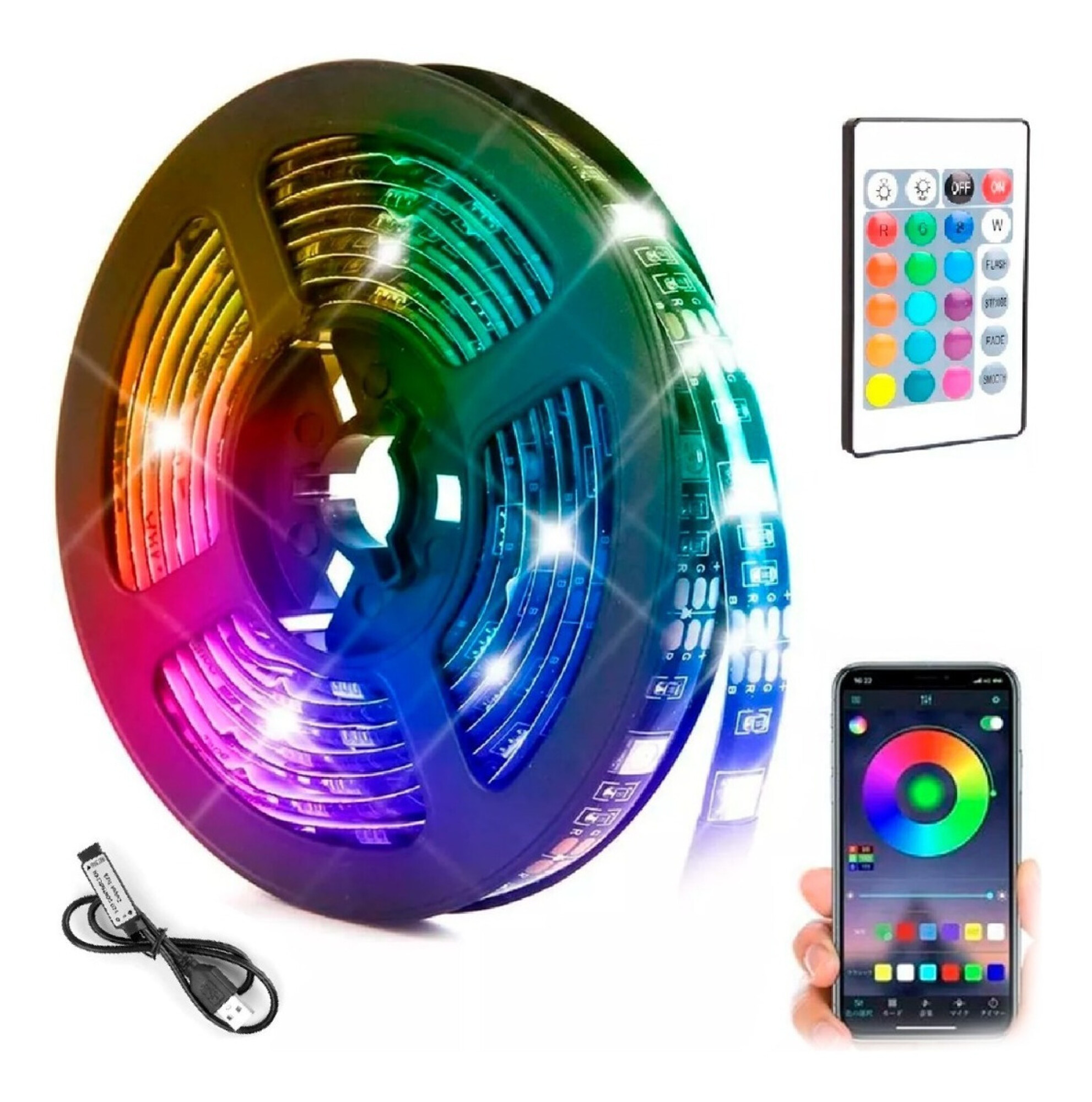 Cinta Luces Led Tira Rgb 5050 5m Bluetooth + Control Rem — Atrix