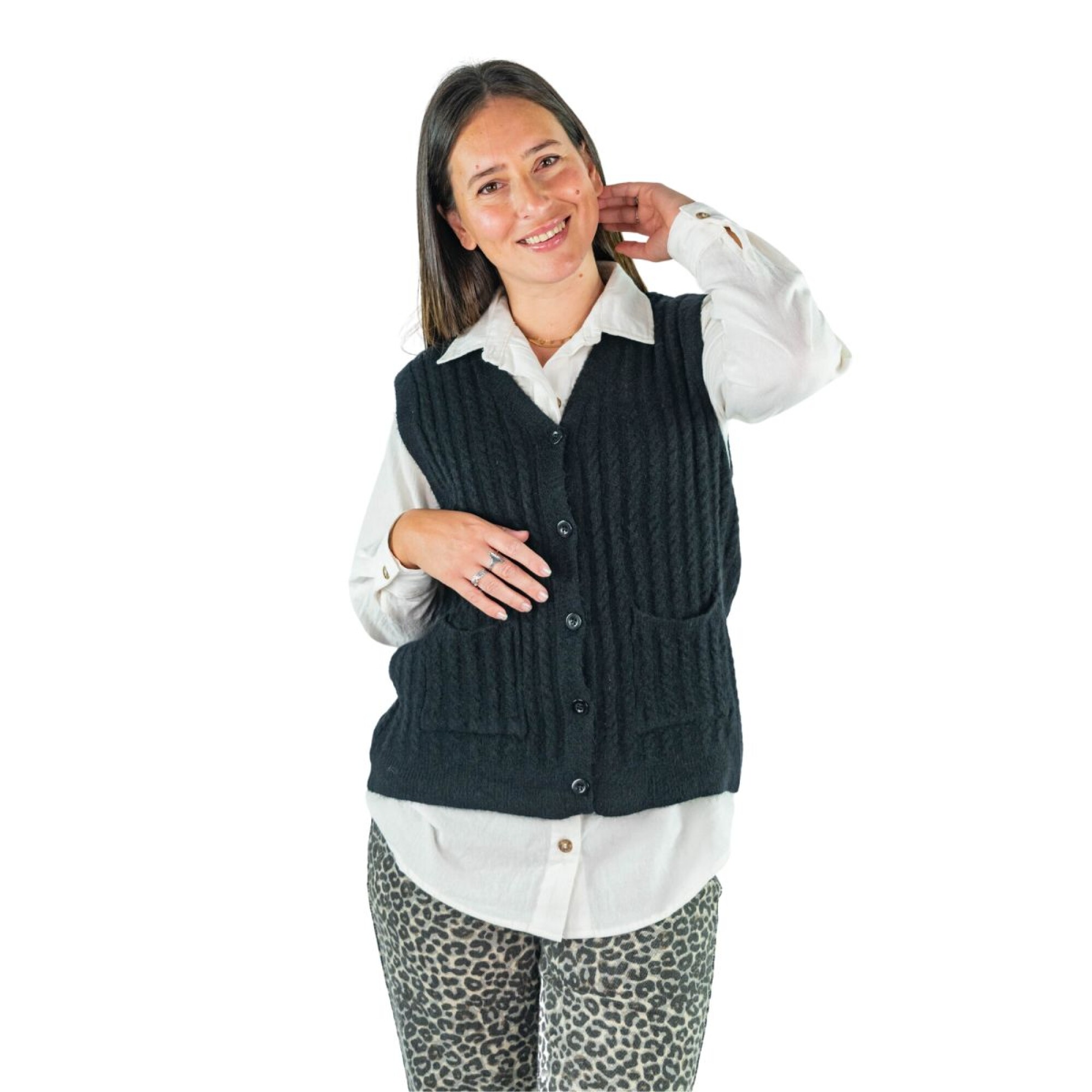 CHALECO CON BOTONES - NEGRO — Los Muchachos