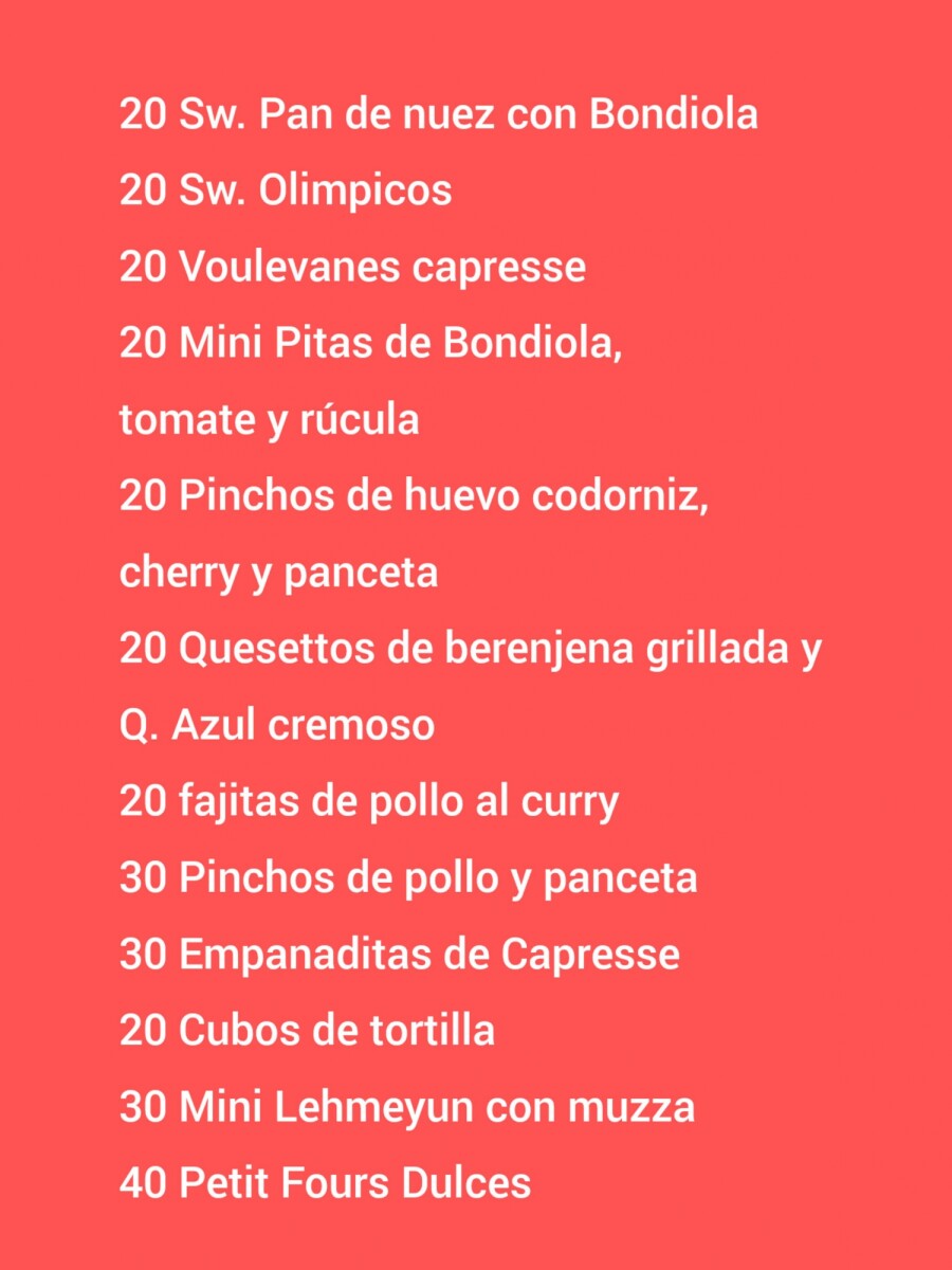 Lunch 20 personas — Valentino's Coffee
